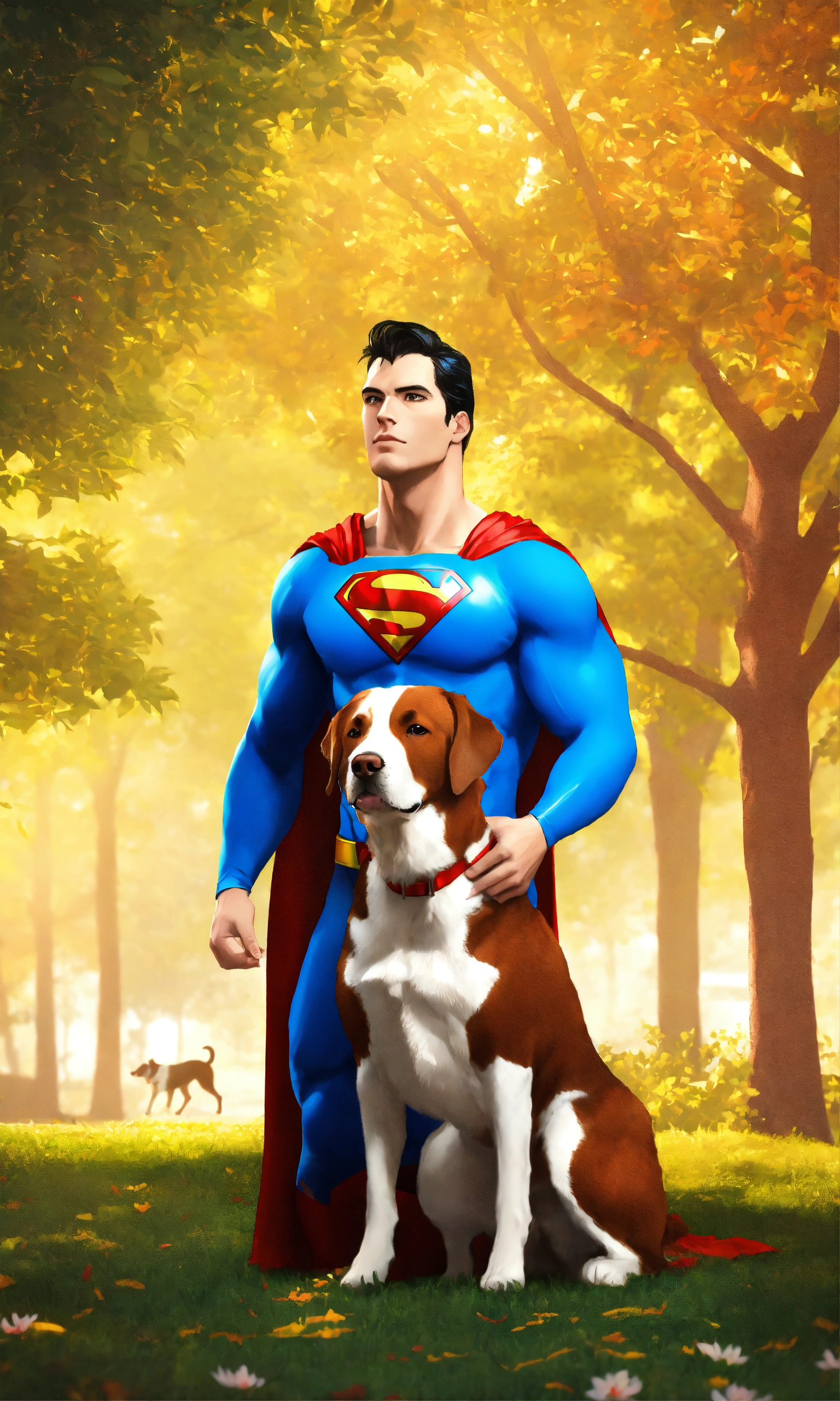 Lexica - Superman with his dog in the park, 2D render, full-body view ...