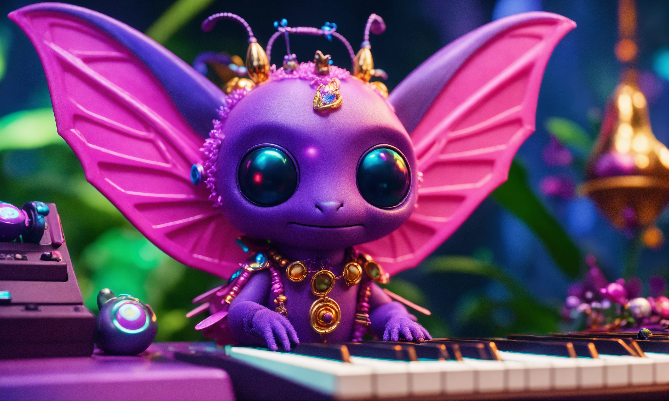Lexica - Crazy cute pink and purple alien fruitbat character with bug ...