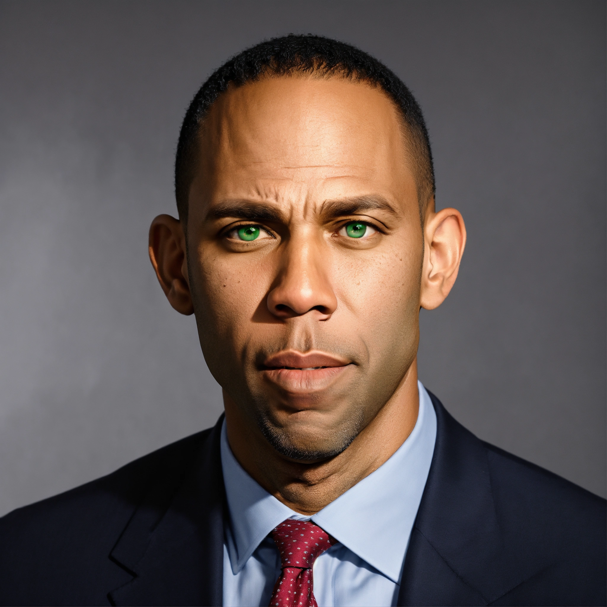 Lexica - HAKEEM JEFFRIES, green eyes, acne on face, angry, mad