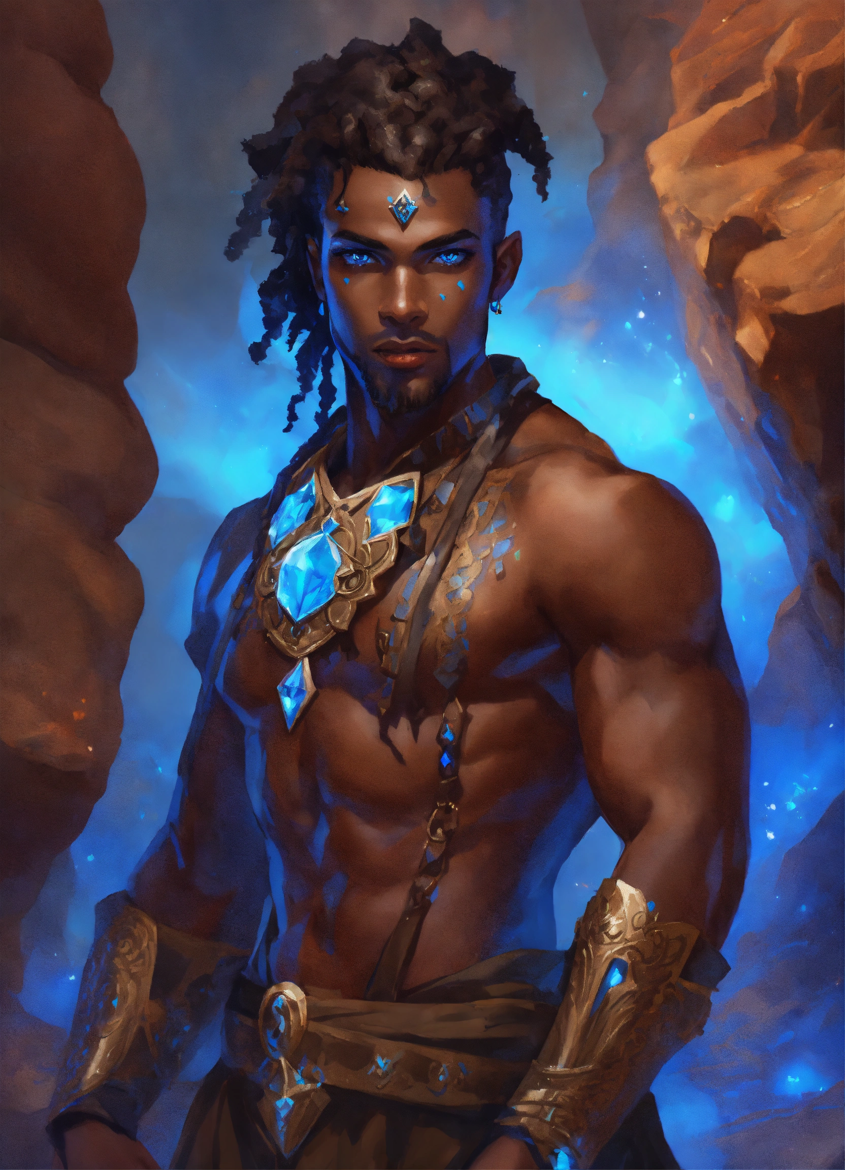 Lexica - Fantasy portrait of male earth genasi, brown skin, rock ...