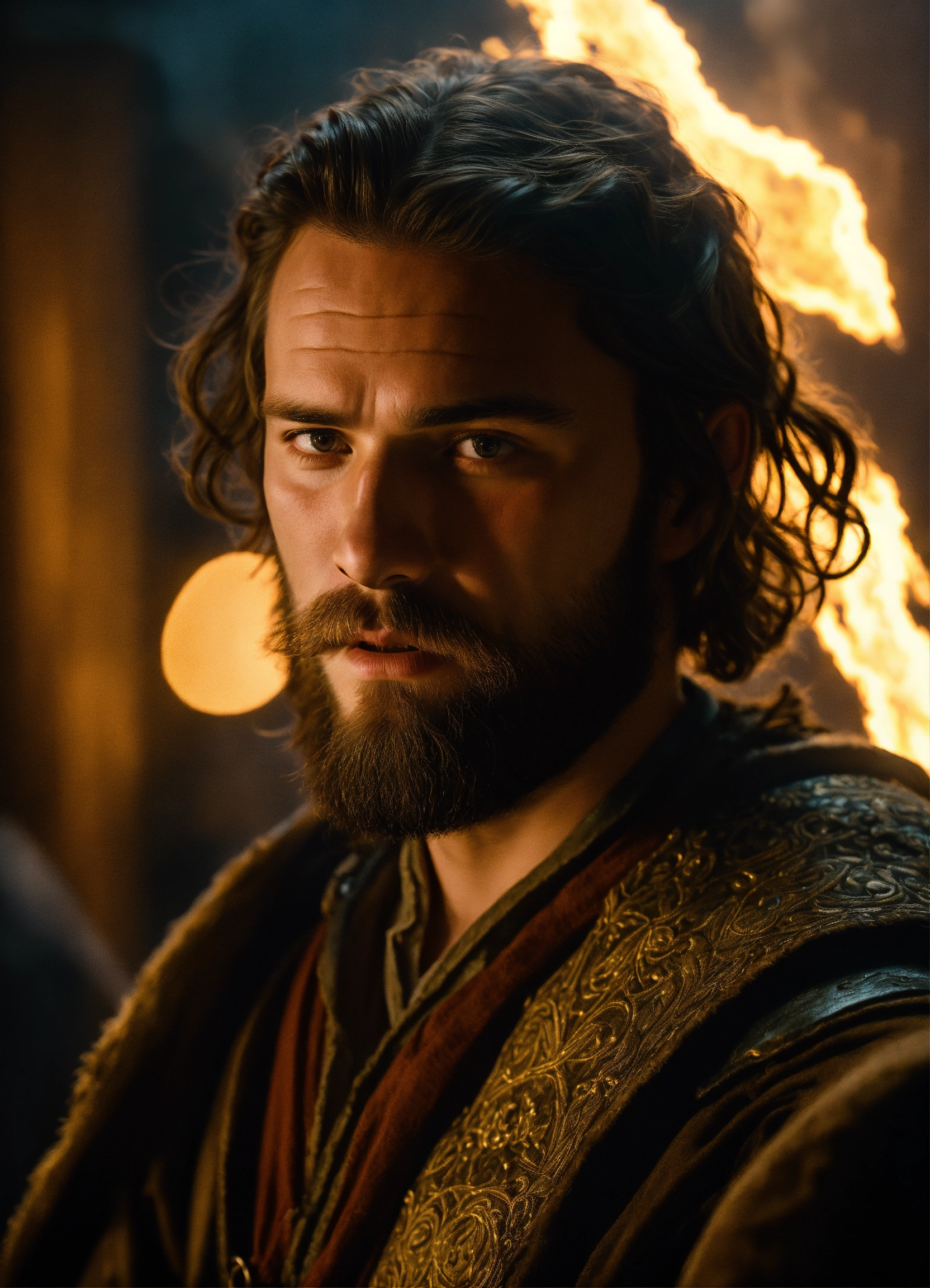 Lexica - A cinematic portrait of a young medieval wizard with round ...