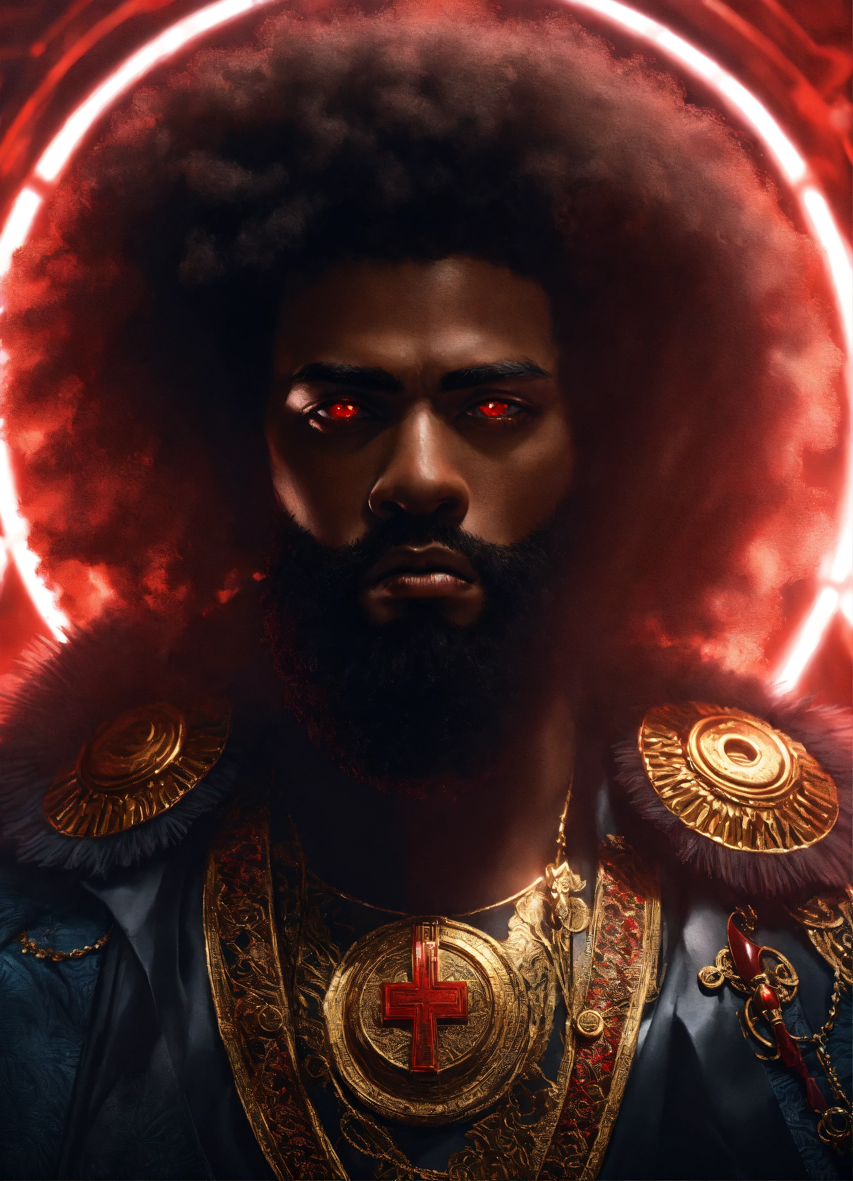 Lexica - Black christ red eyes white afro hair and beard gladator 70 ...