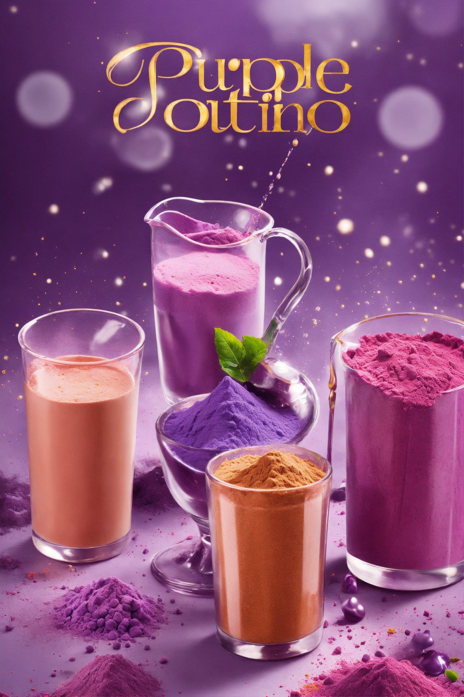 Lexica - Advertising image for purple powdered potion, photorealistic