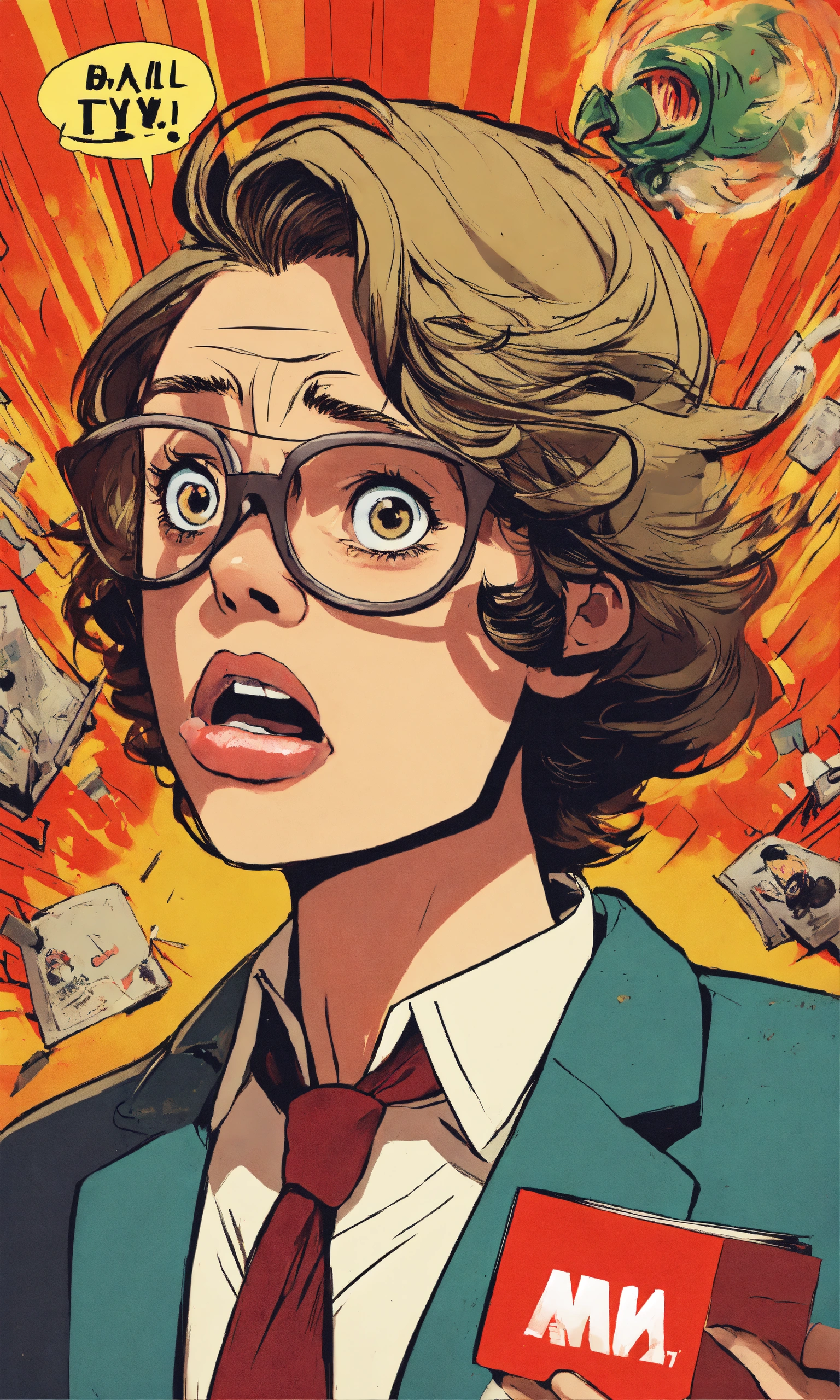 Lexica - A hysteric news reporter, with exaggerated features and a ...
