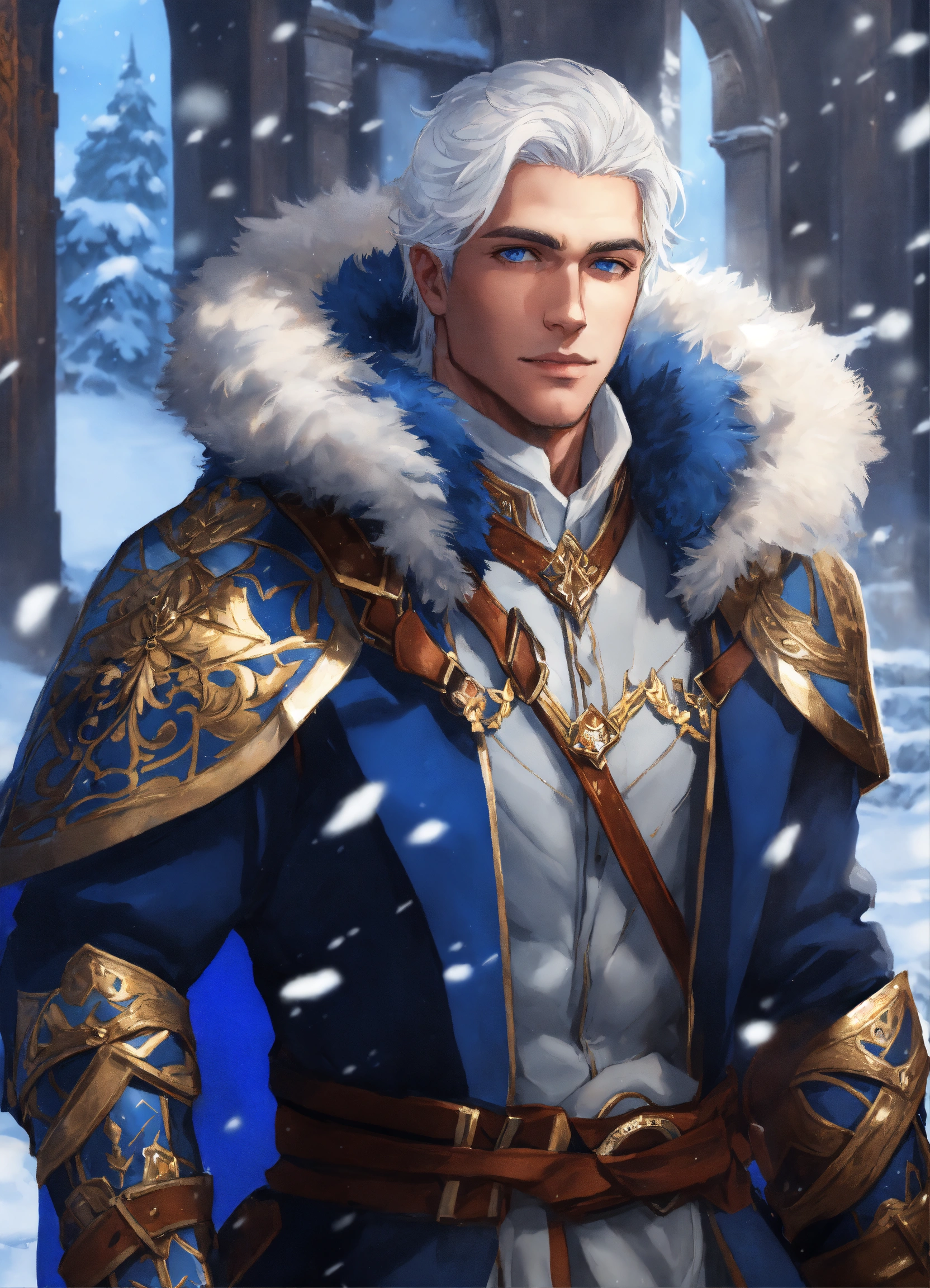Lexica - A handsome man with white hair and blue eyes in a snowy ...