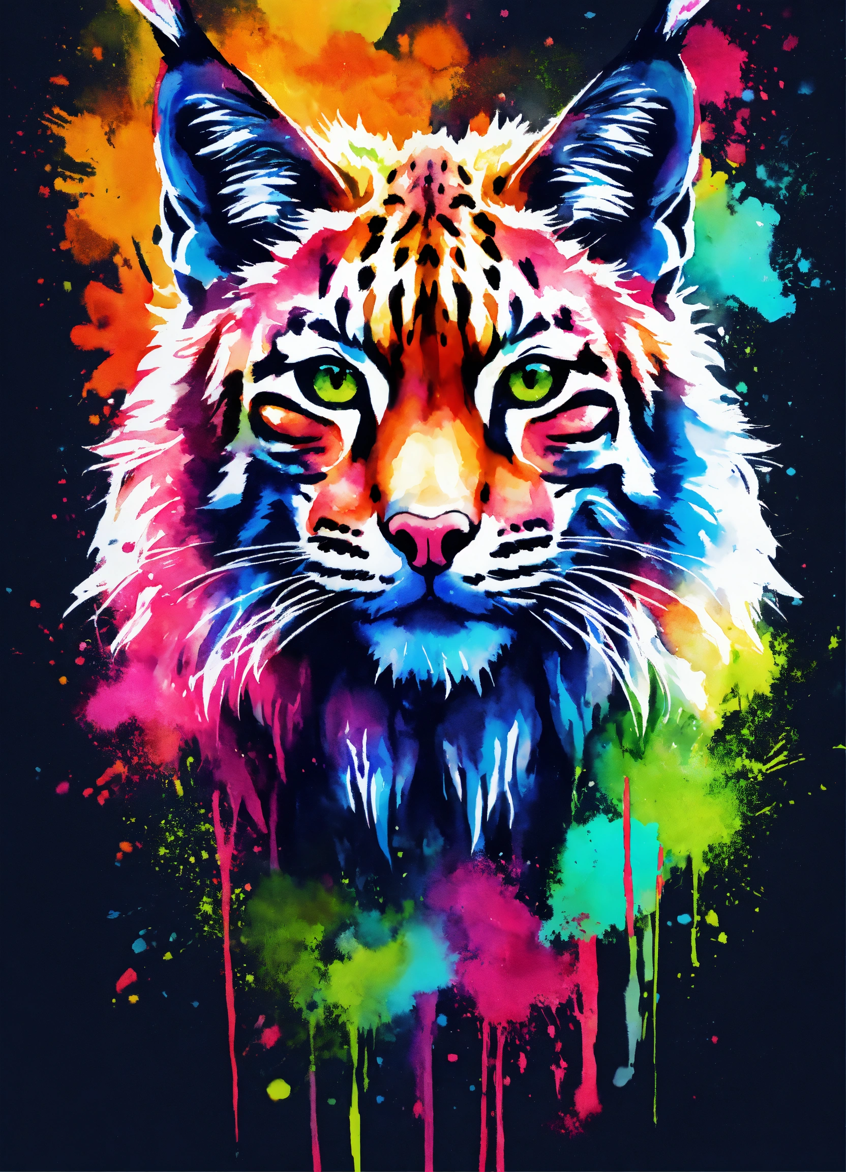 Lexica - A neon watercolor lynx watercolor effect and neon splashes ...