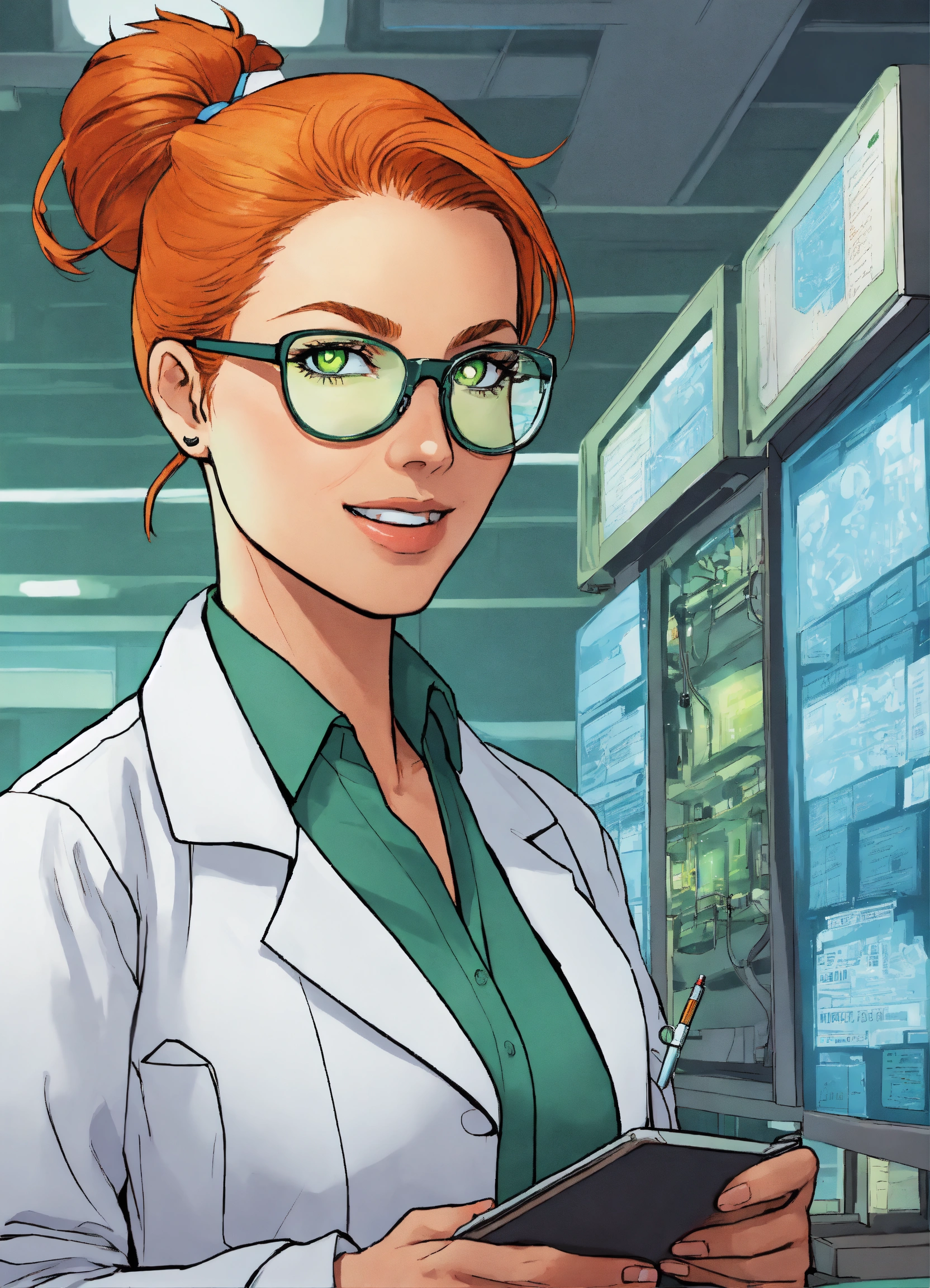 Lexica - Full body of a female scientist in her 30s with green eyes and ...