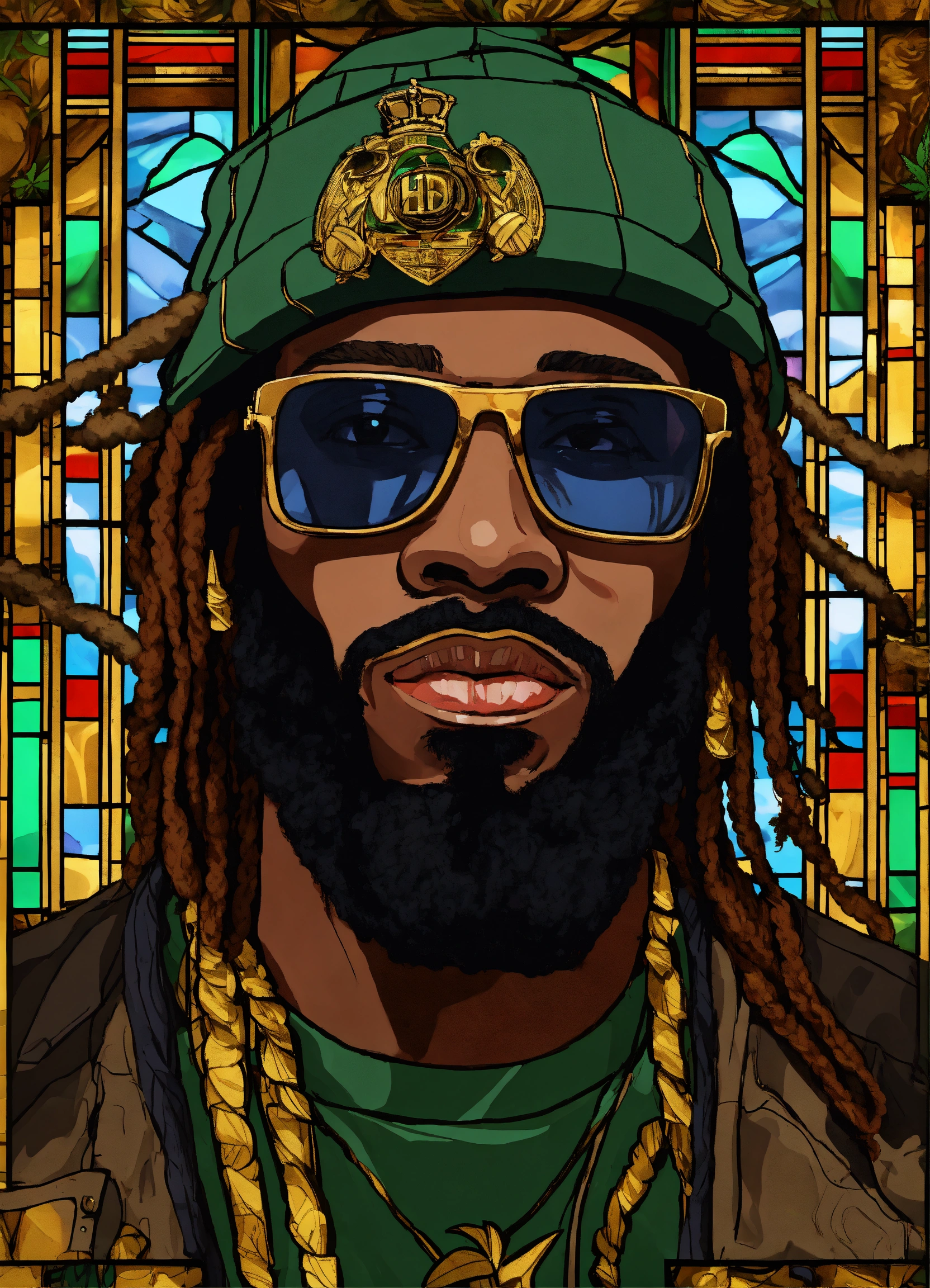 Lexica - HD, 4K, Background is a stained glass with images in the ...