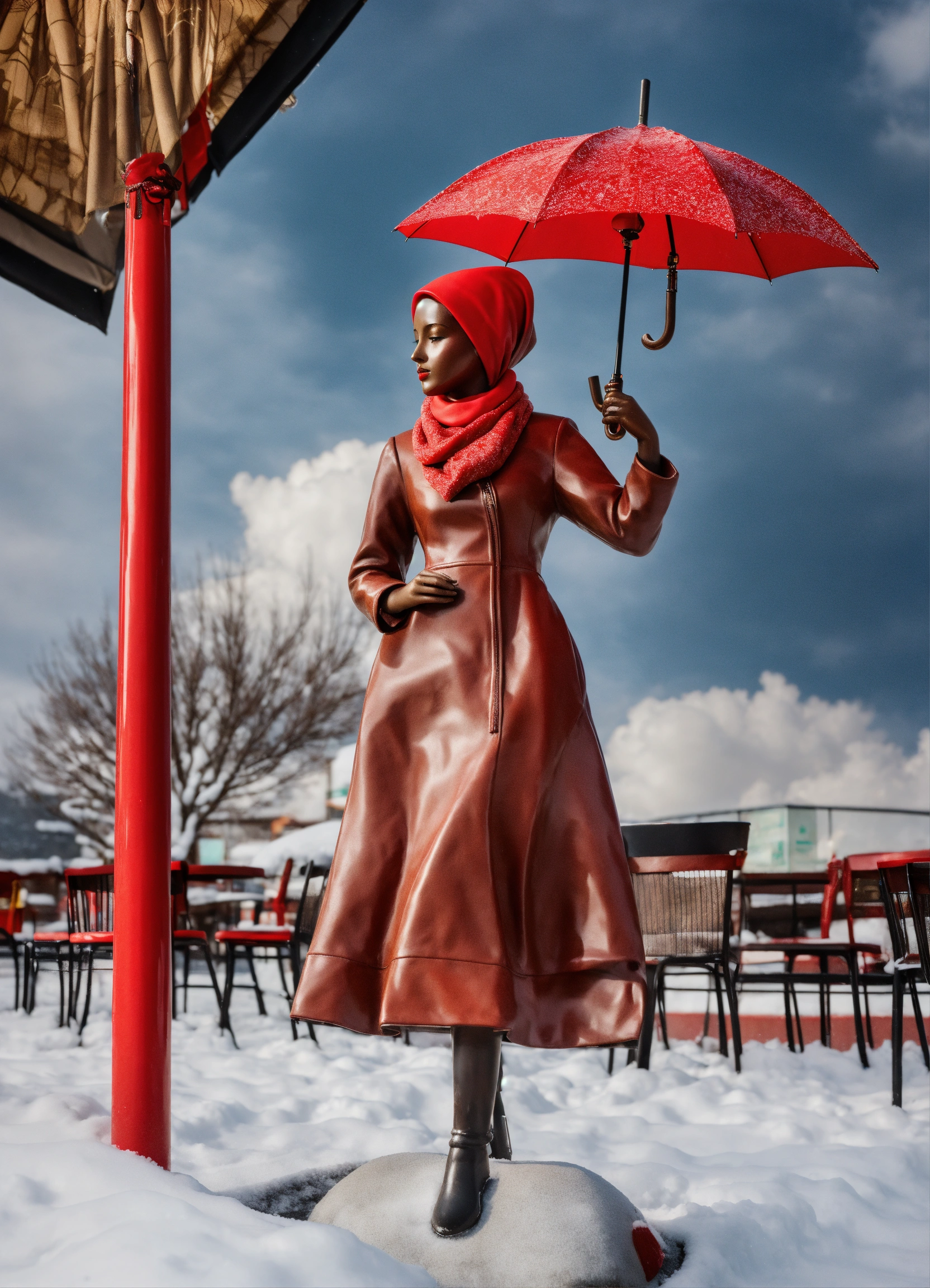 Lexica - Abstract hijab girl statue on a fluffy cloud holding a snowy ...