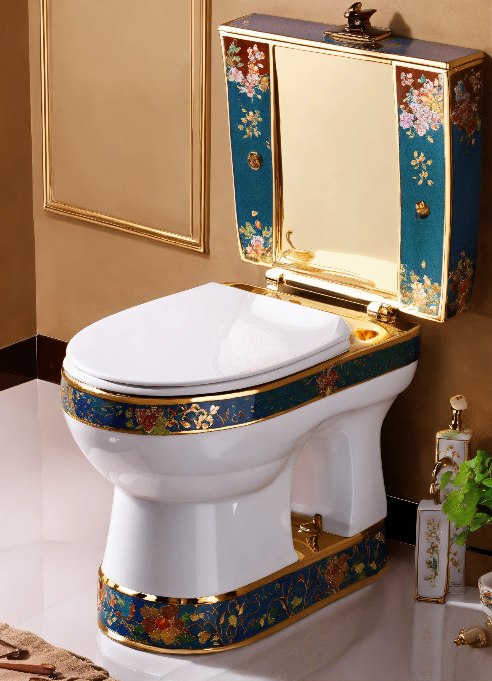 Lexica - Ceramic toilet with cloisonne pattern, strong light, rich ...