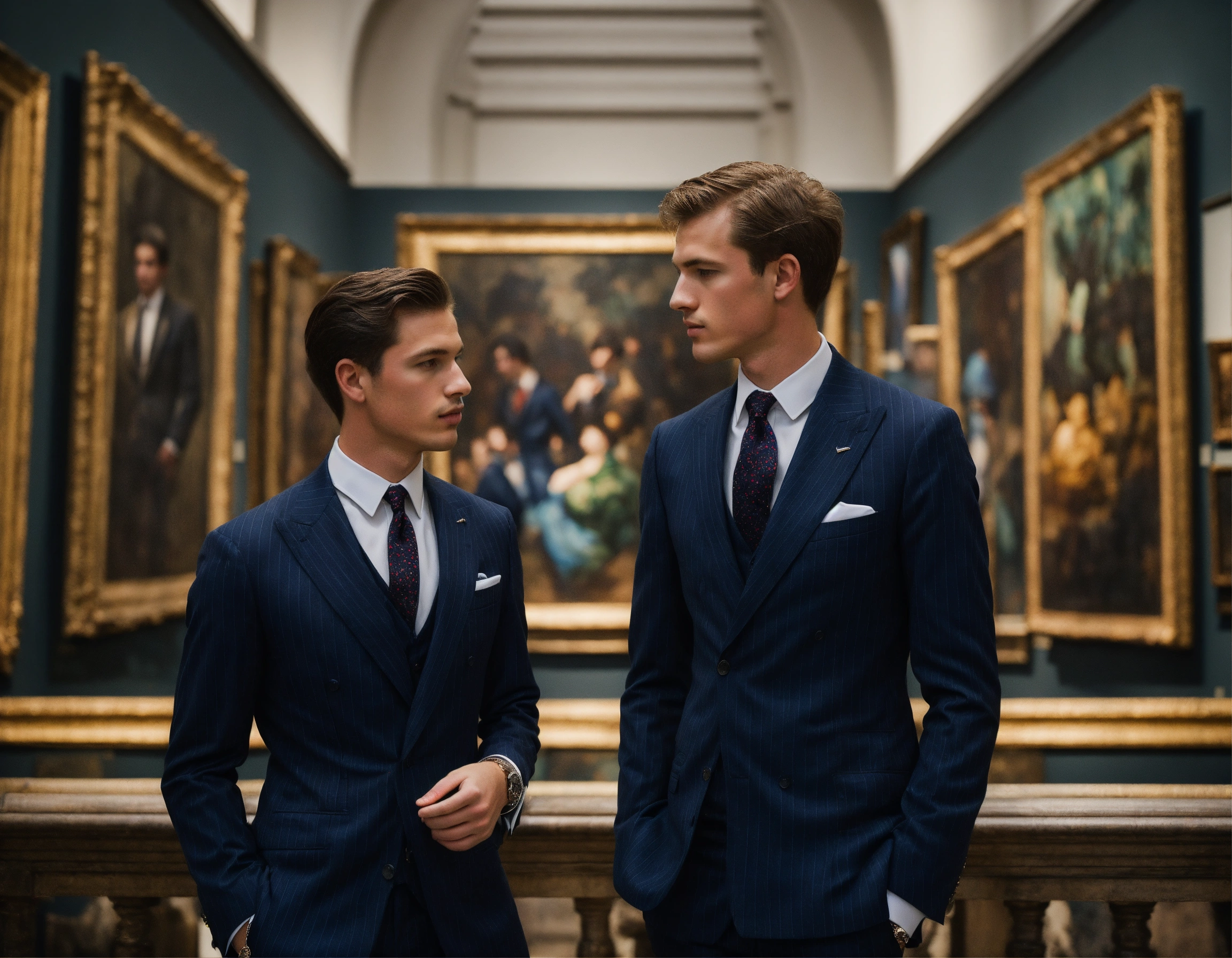 Lexica - Two young British gentlemen in navy pinstripe suit and tie ...