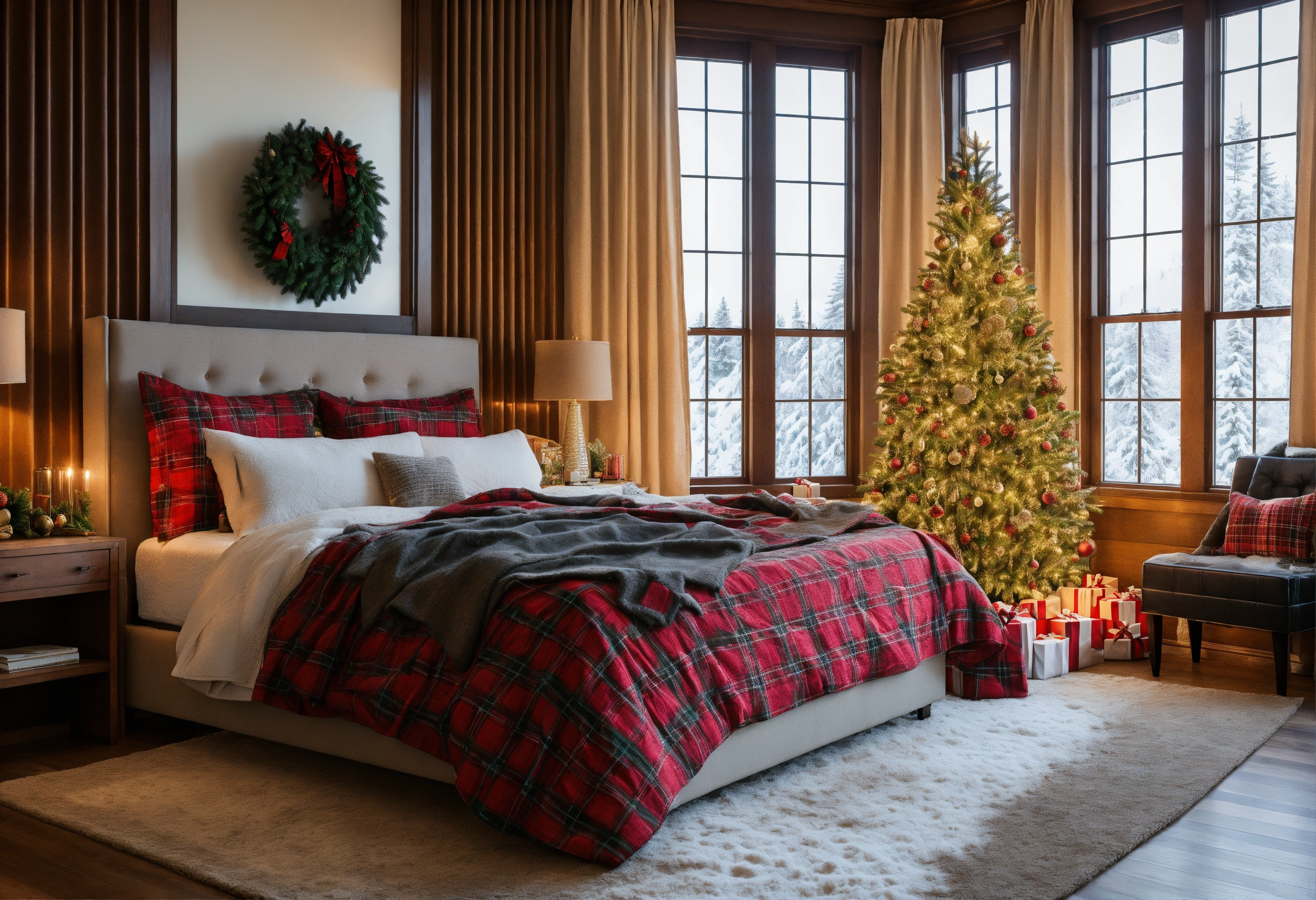 Lexica - Beautiful Christmas bedroom facing facing forward. Bed facing ...