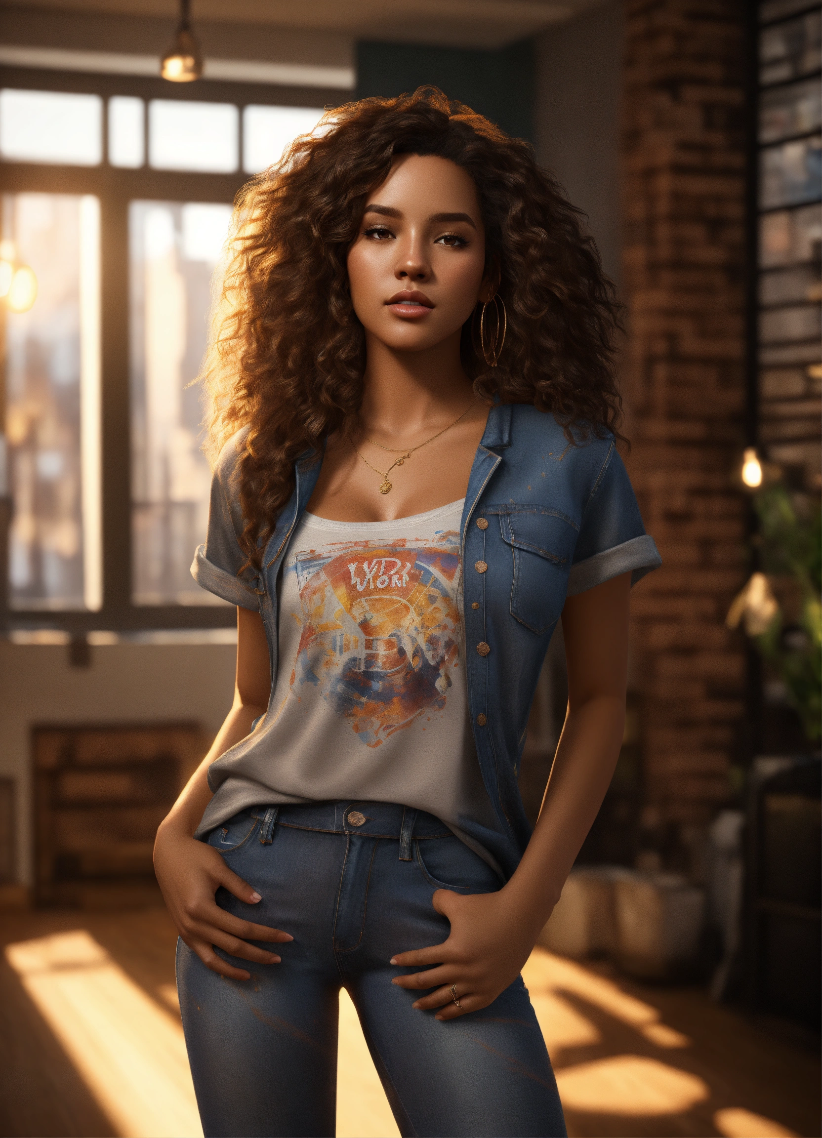 Lexica - Full body of a beautiful, Dominican female, with long curly ...