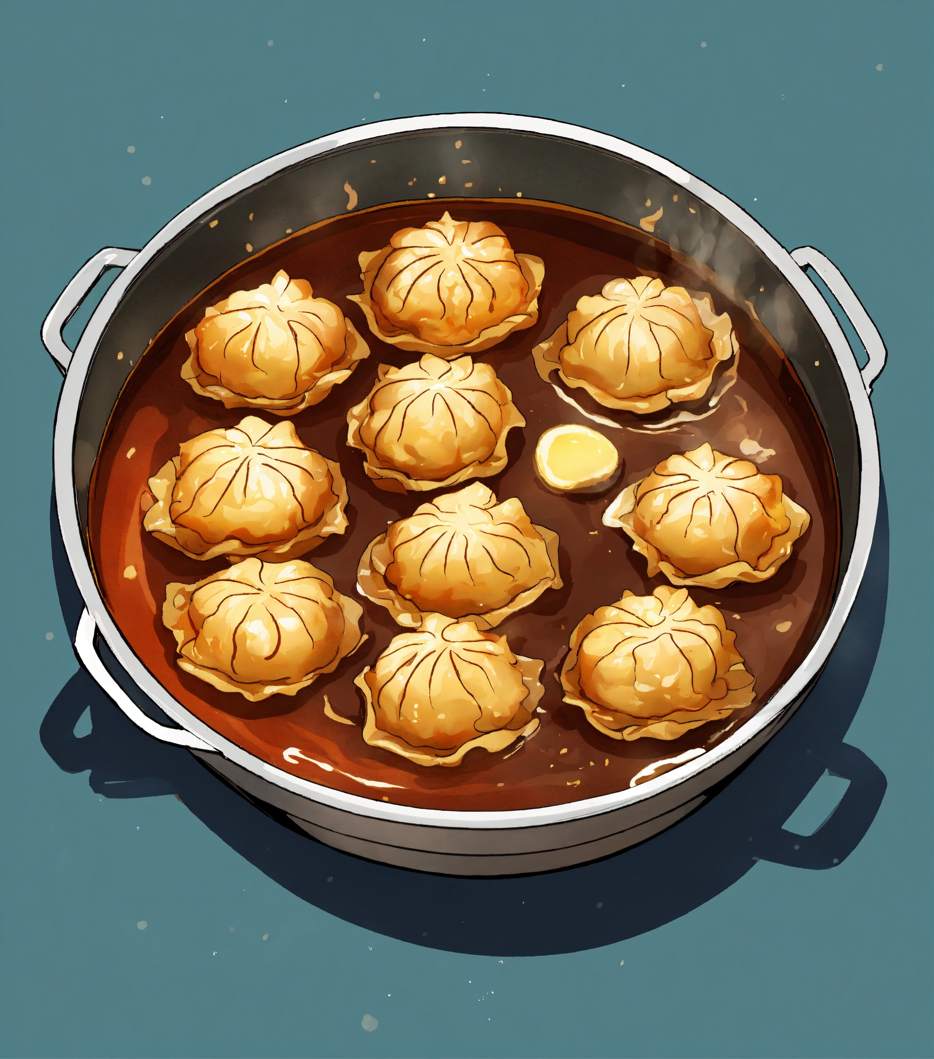 Lexica - A very funny cartoon illustration of Fried dumplings sizzling ...