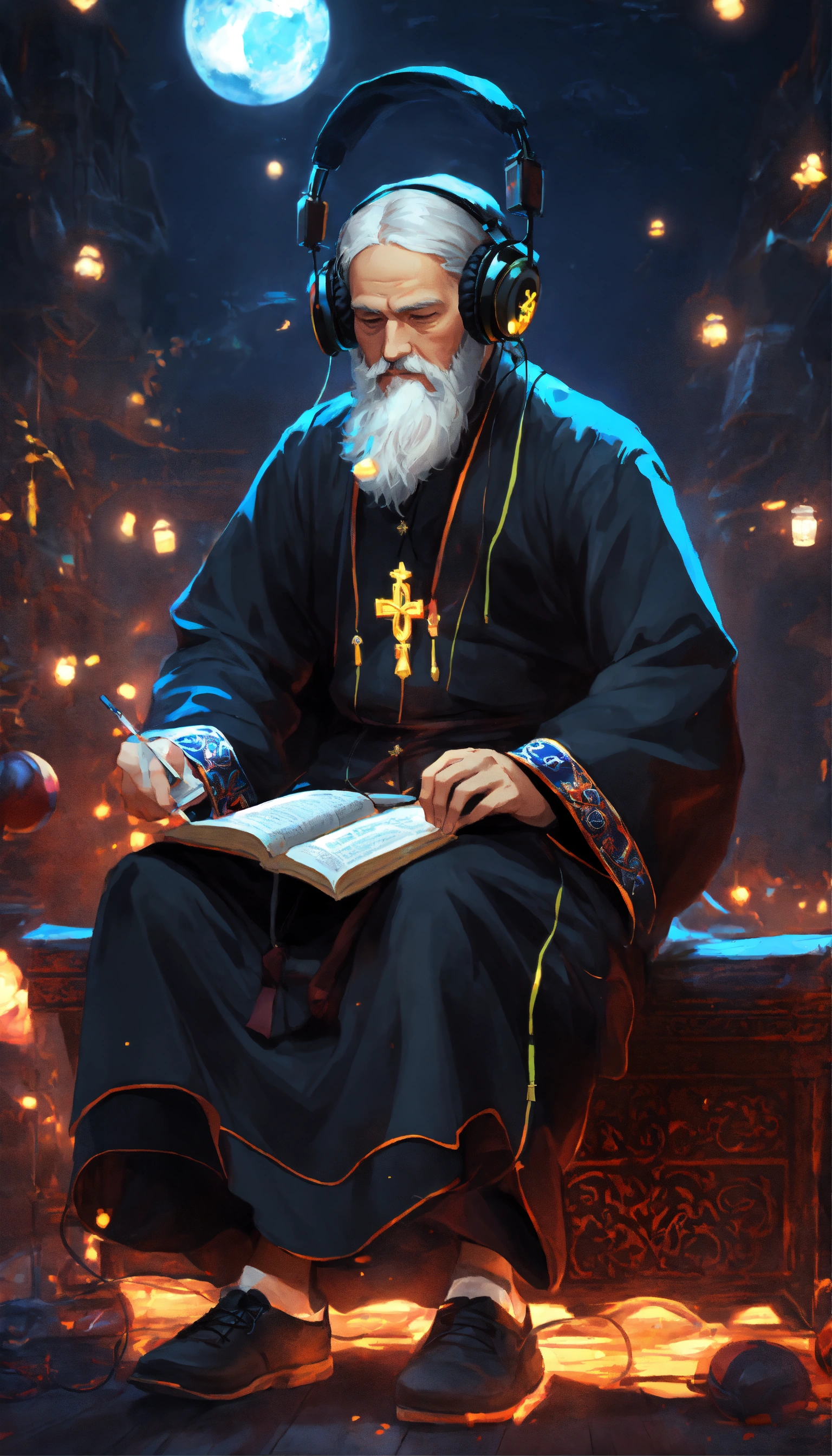 Lexica - Orthodox priest with white beard listening to music with ...