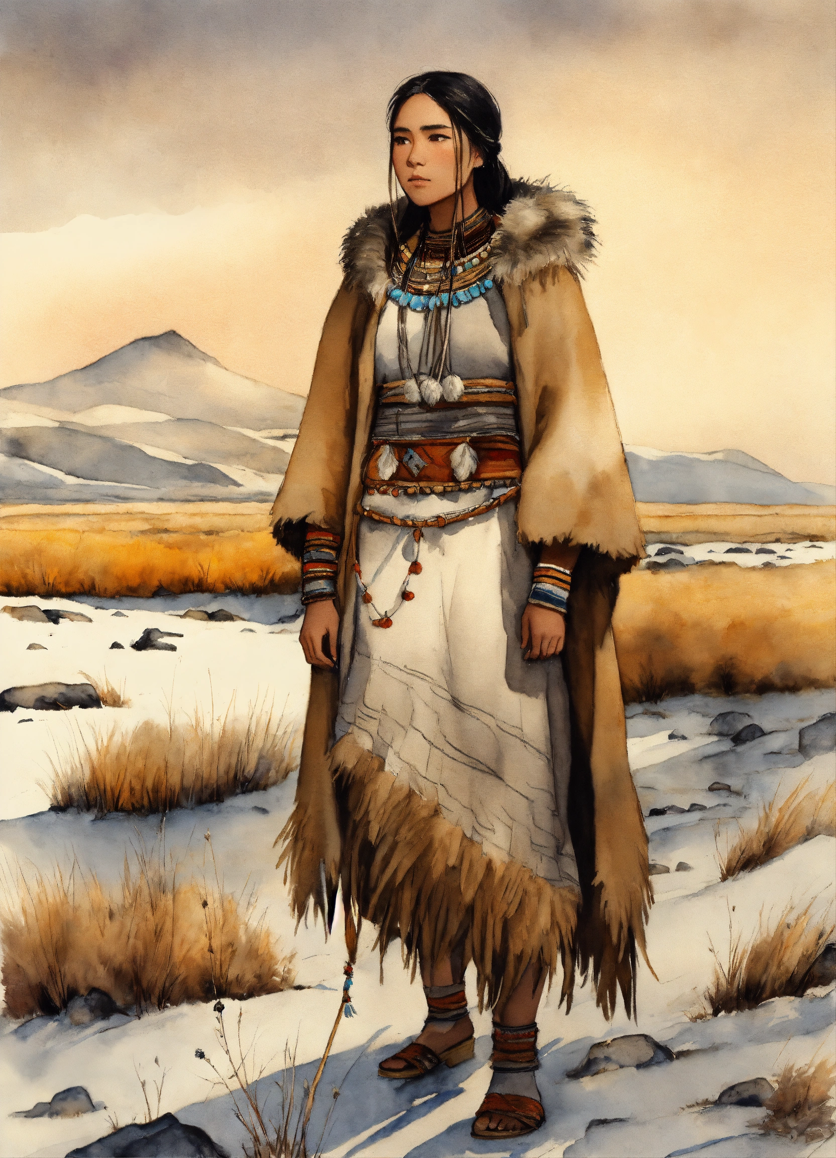 Lexica - Full body Illustration of an inuit woman, young, 18 years old ...