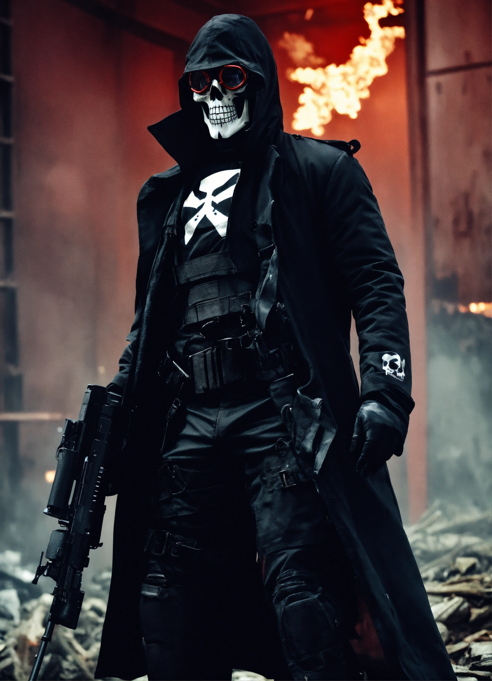 Lexica - A man wearing a full face mask that is black with a white ...