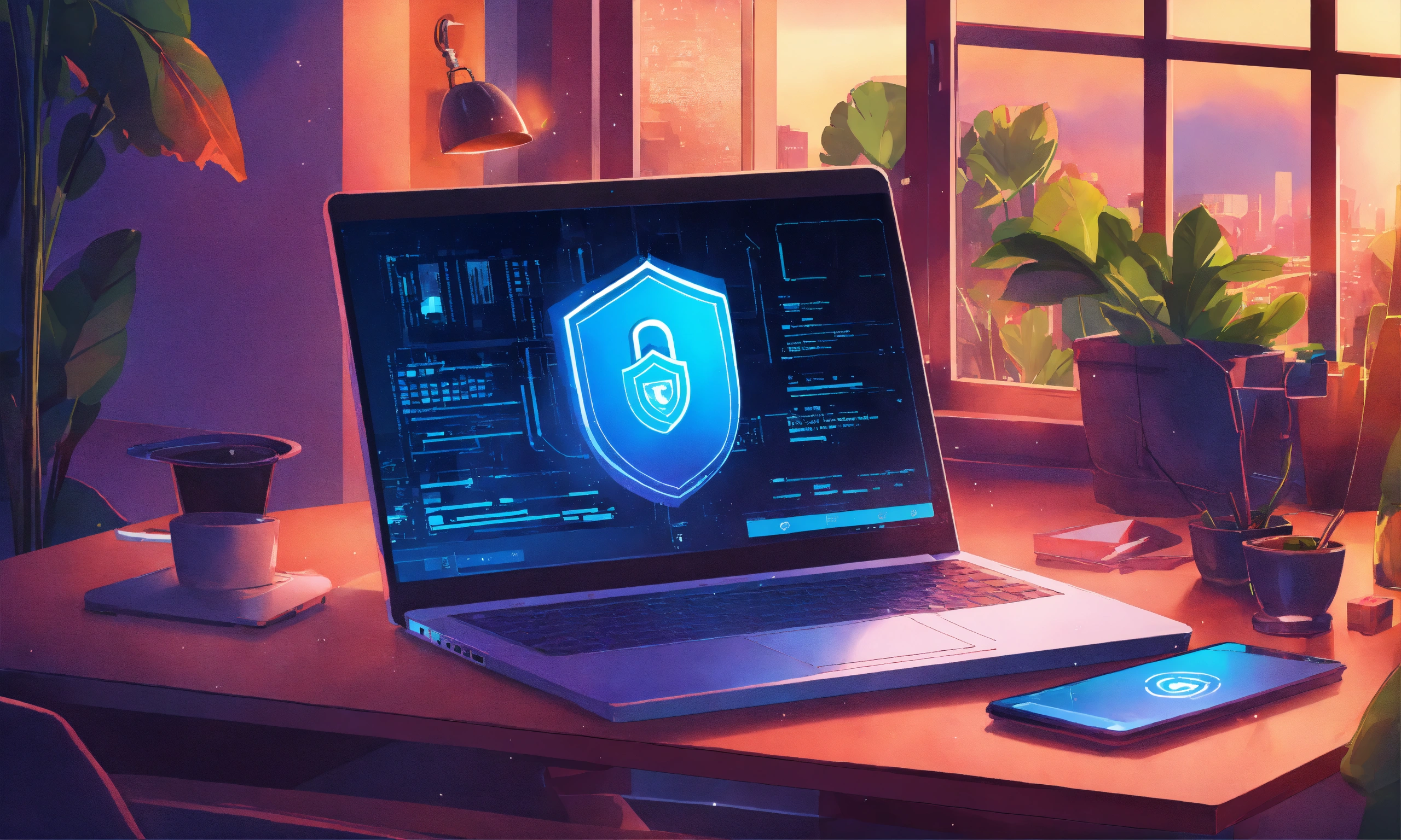 Lexica - Cyber security laptop on desk illustration