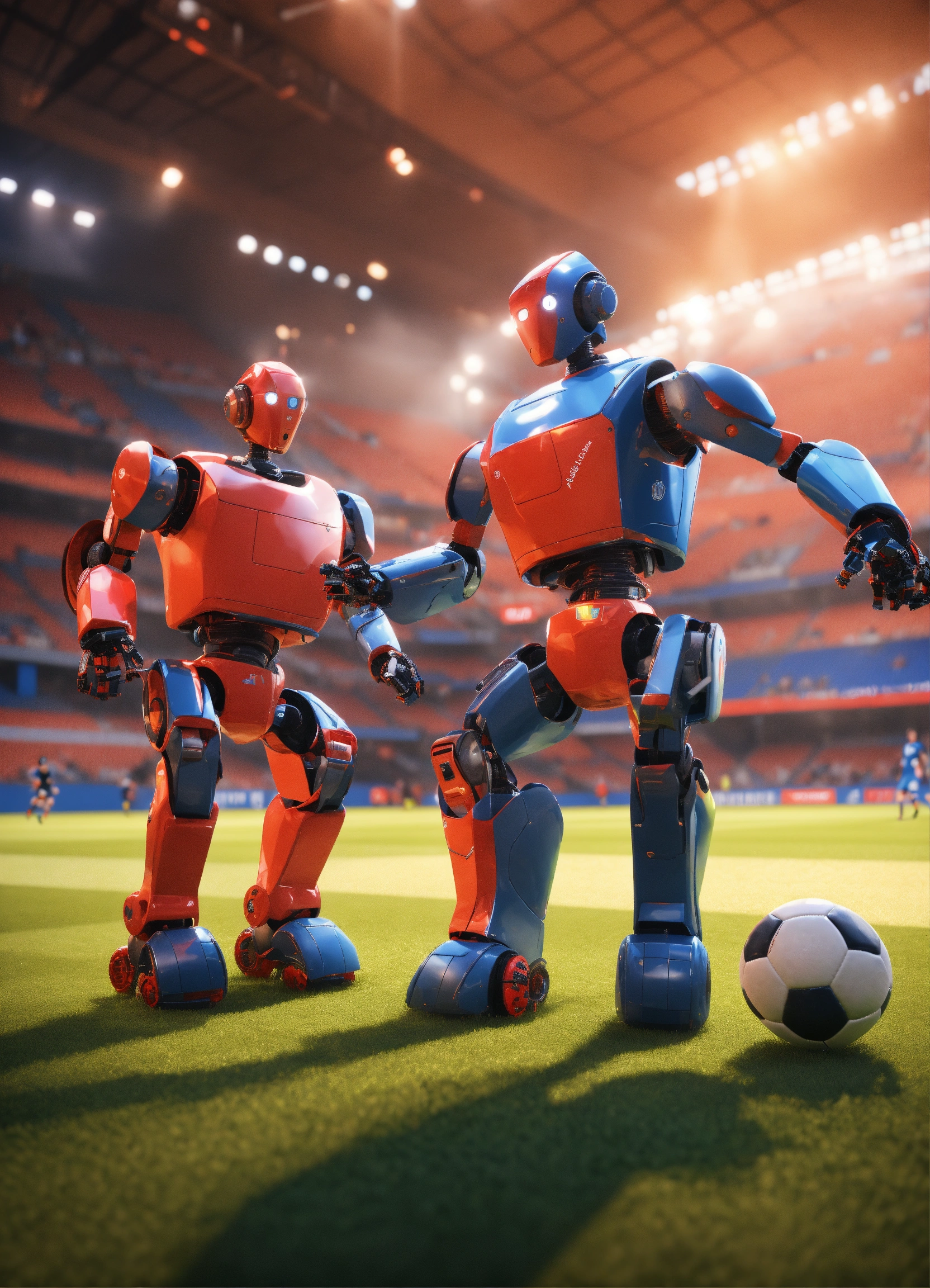 Lexica - Two robot soccer players are playing a game of soccer, in the ...