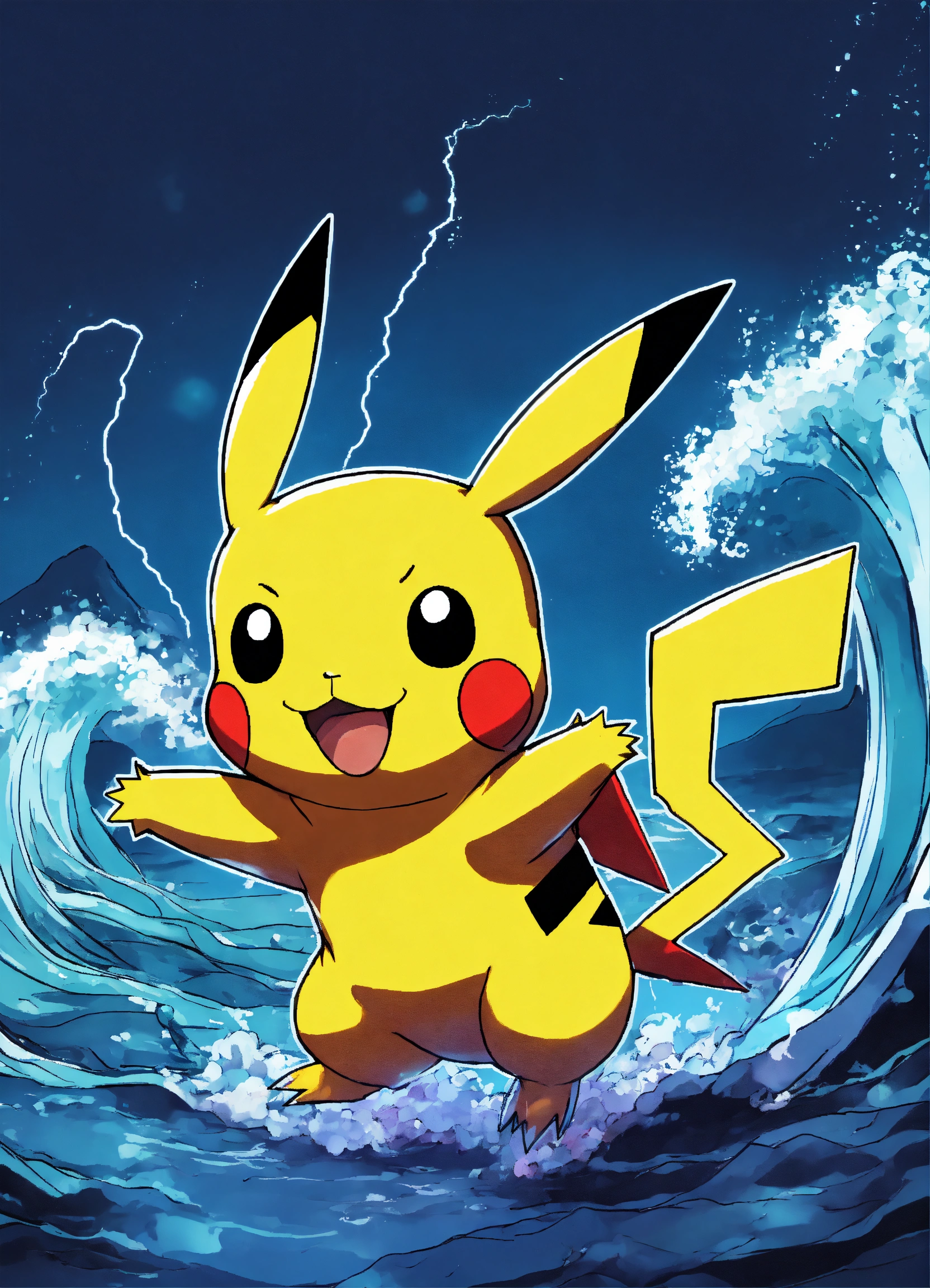 Lexica - Pikachu LIKE DRAGON swimming in the sea WITH electrical current