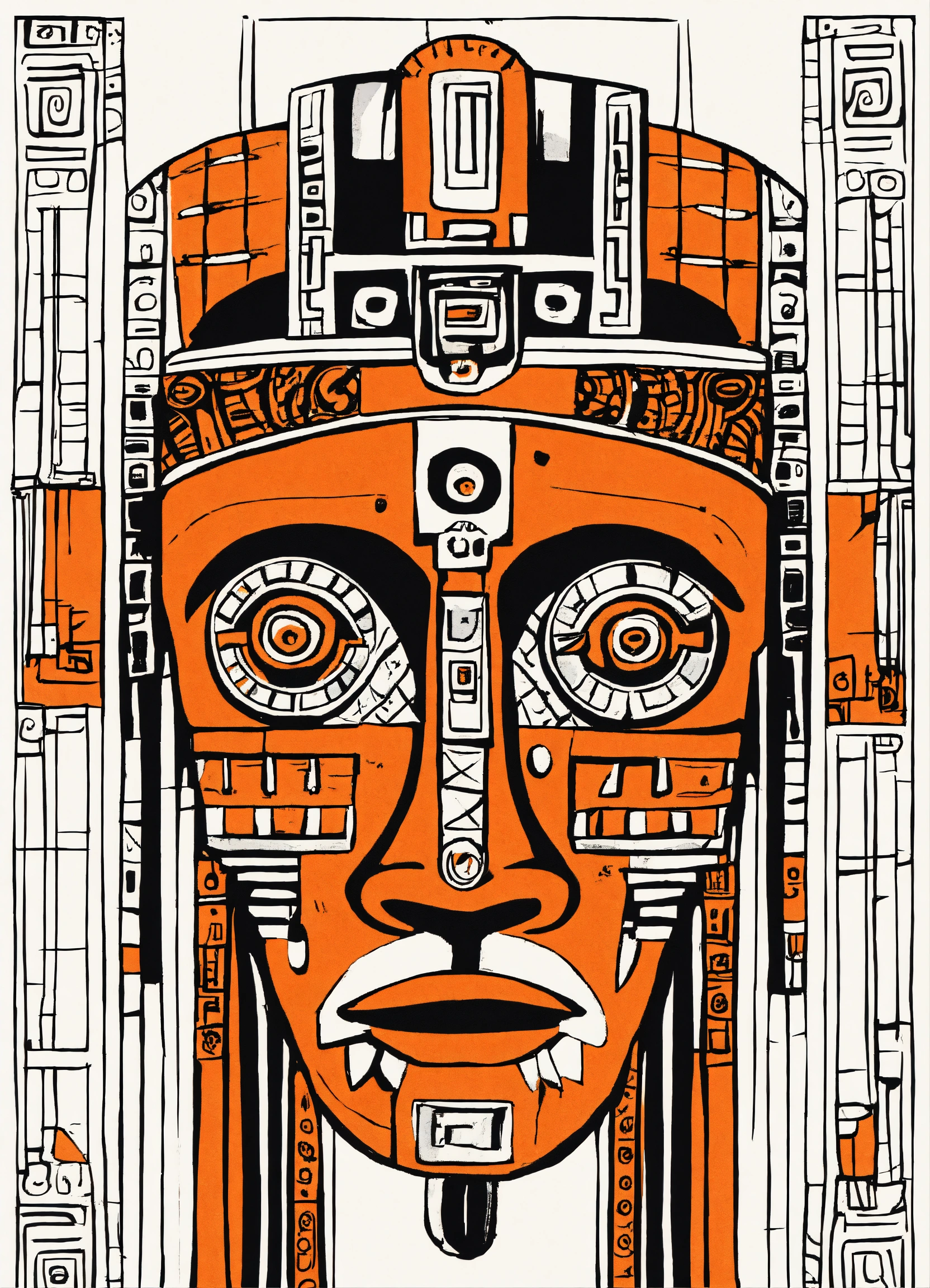 Lexica - Ixchel Mayan deity mask. T shirt Vector White silver orange ...