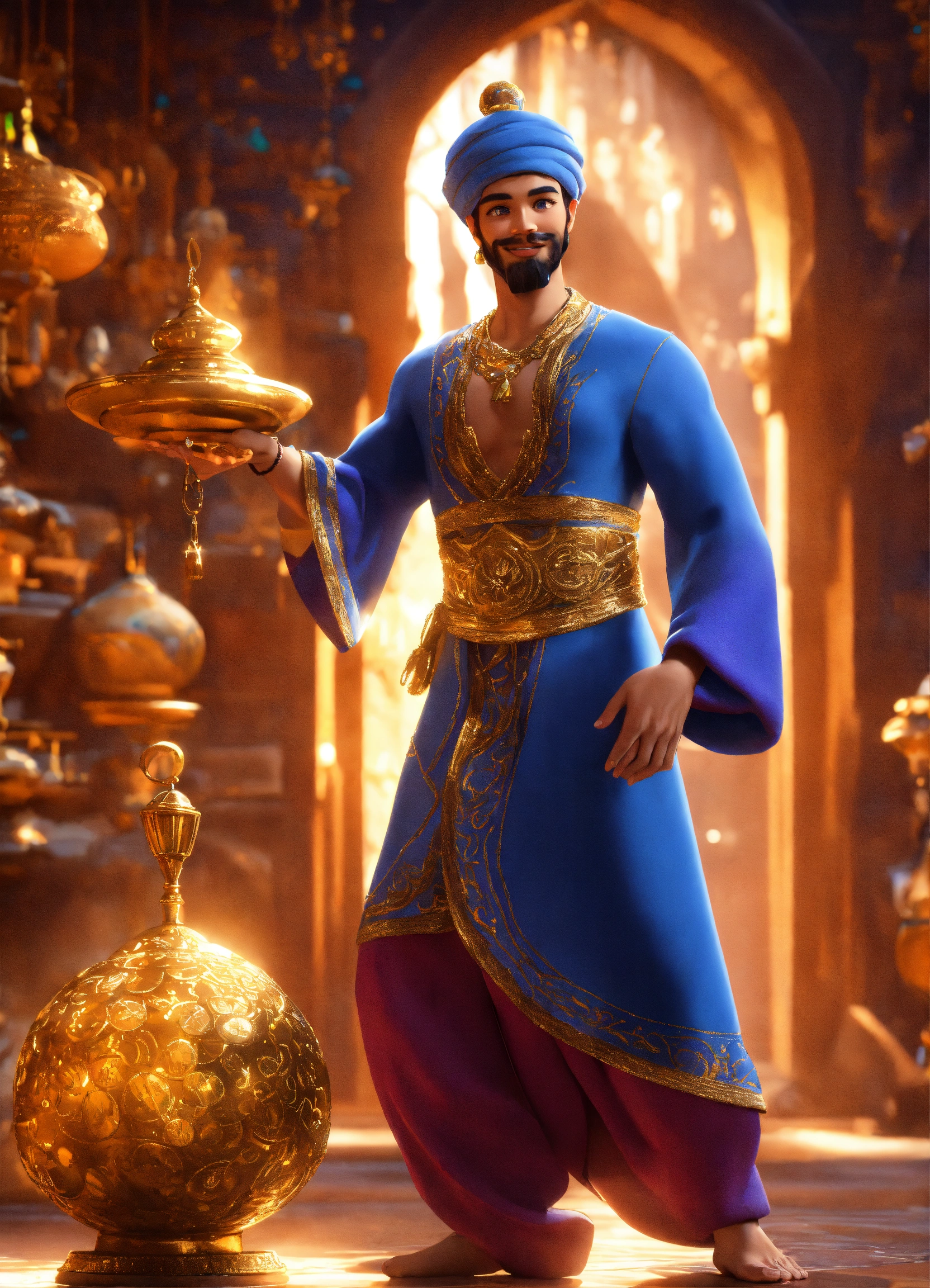 Lexica - Create a dynamic 3D rendering of a charismatic Arabian genie, inspired by Disney's ...
