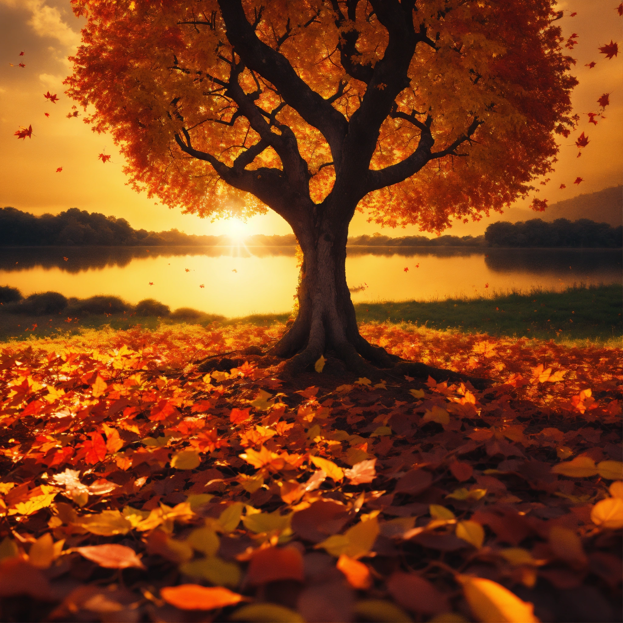 Lexica - Secular tree with leaves in shades of yellow, orange, dark red ...