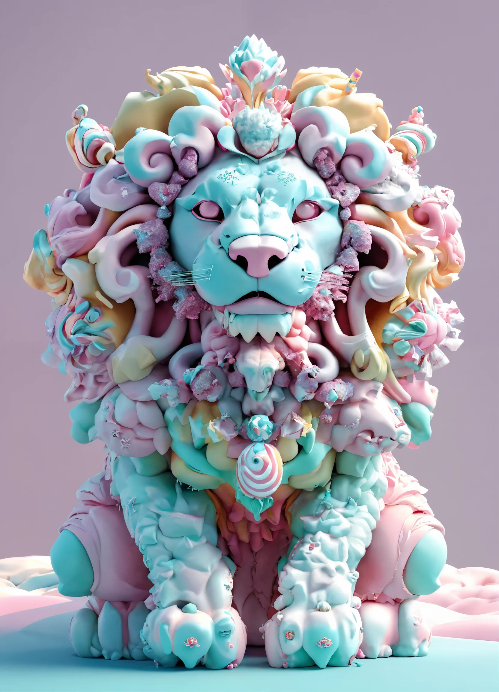 Lexica - Rococo punk marshmallow lion 3d illustration in the style of ...