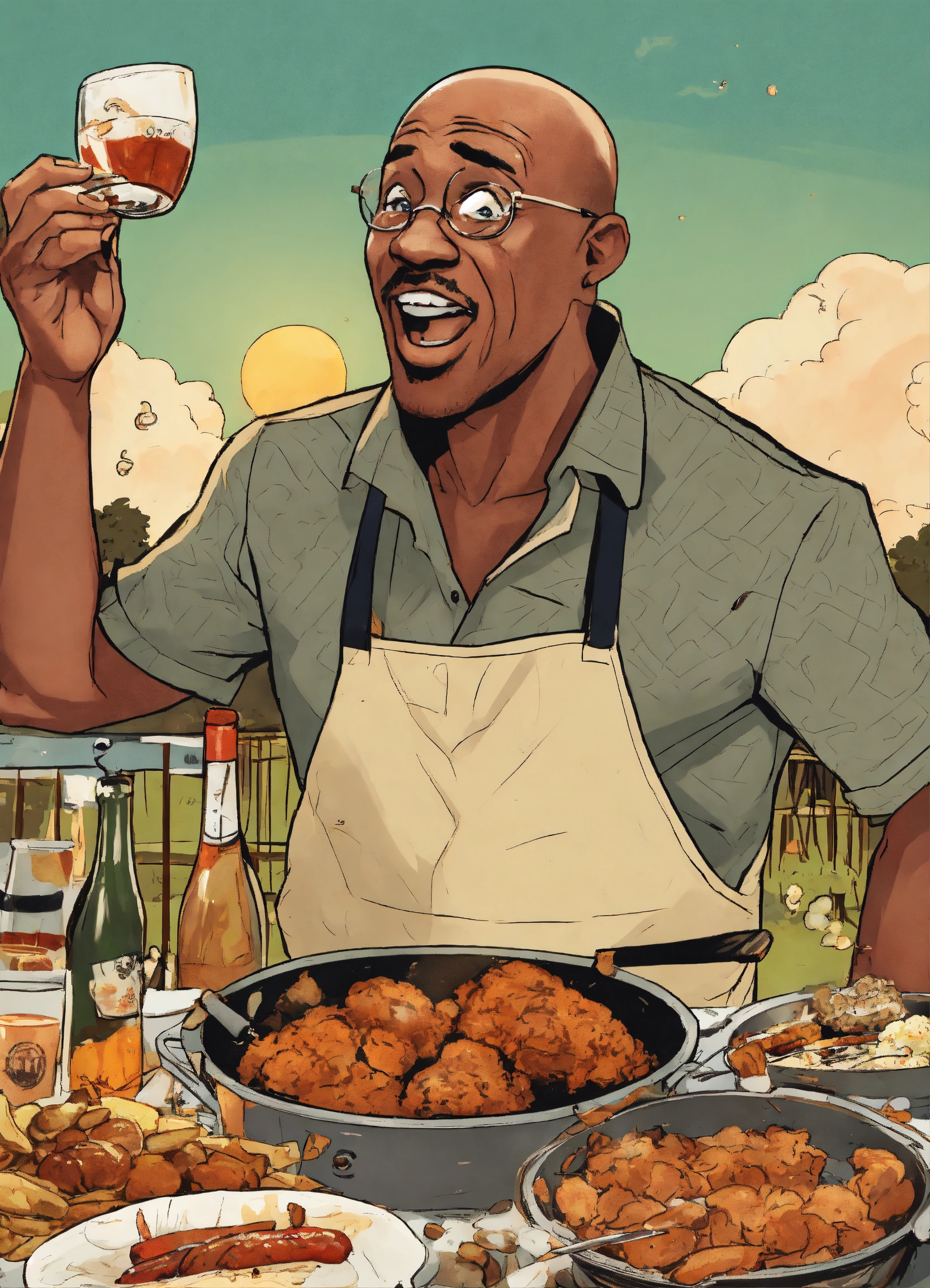 Lexica - A hysteric afro american drunk uncle with bald head at a ...