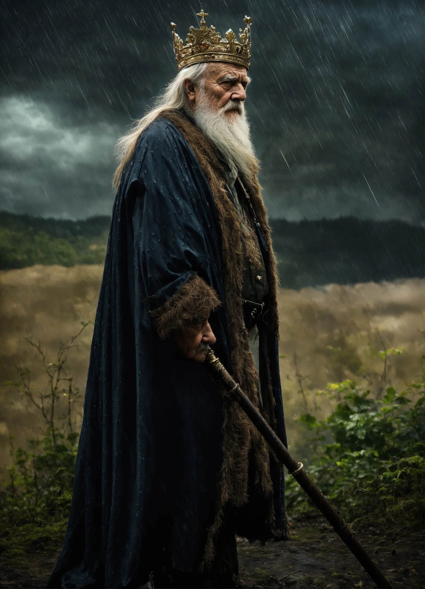 Lexica - Old king Lear wandering alone in the heavy rain, storm and ...