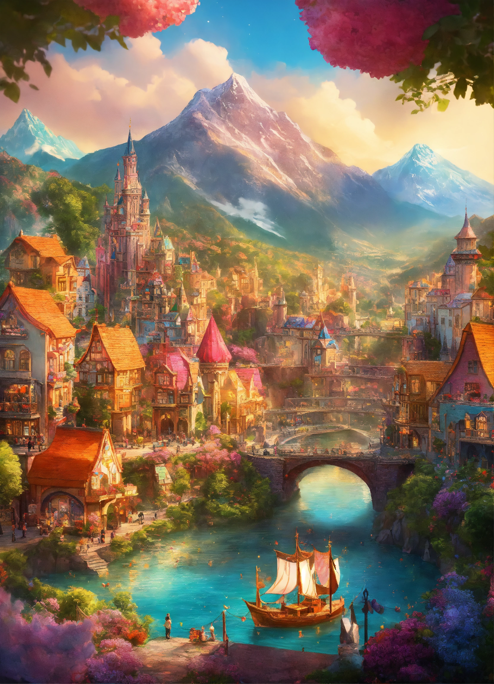 Lexica - Create an image of a vibrant, fairy tale city with a towering ...