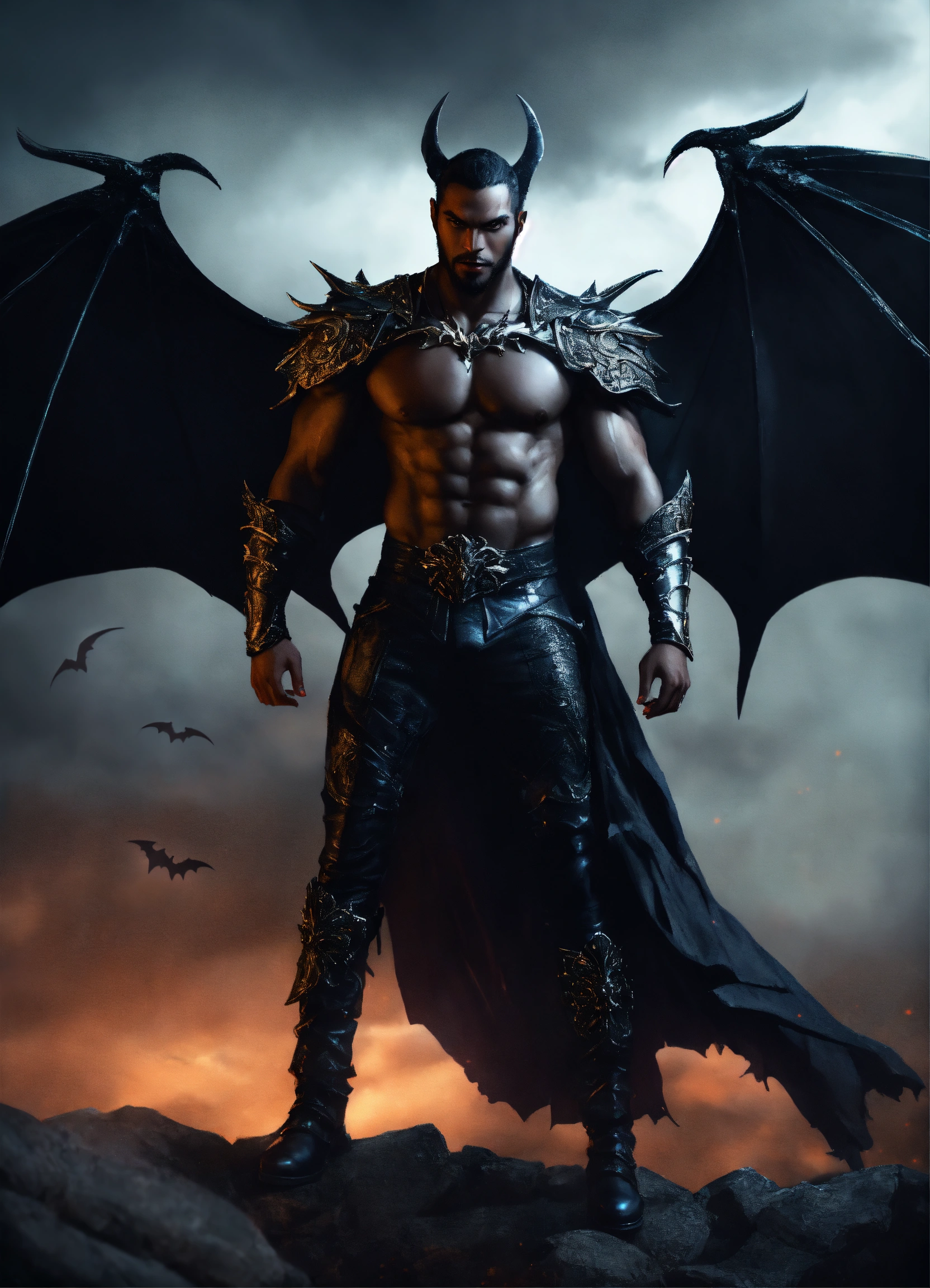 Lexica - Full body strong muscular evil black vampire man entangled in ...