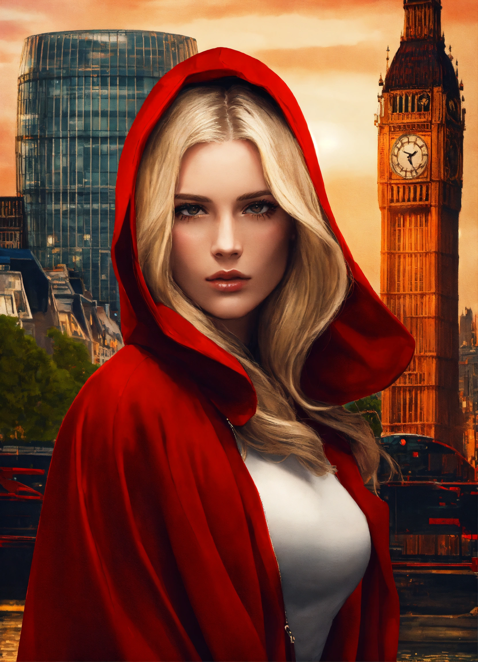 Lexica - Blonde woman in hooded red cloak, and brunette MI6 agent ...