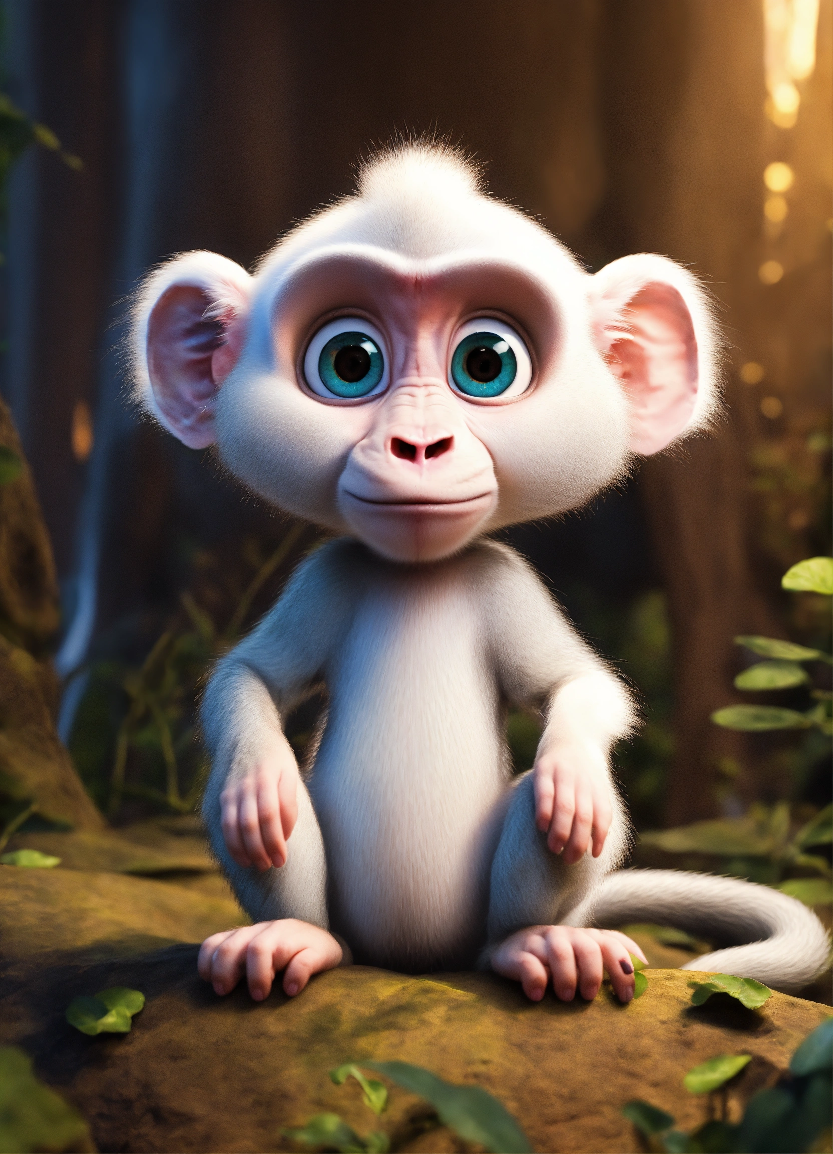 Lexica - A cute all white baby baboon with big dark evil eyes, animated ...