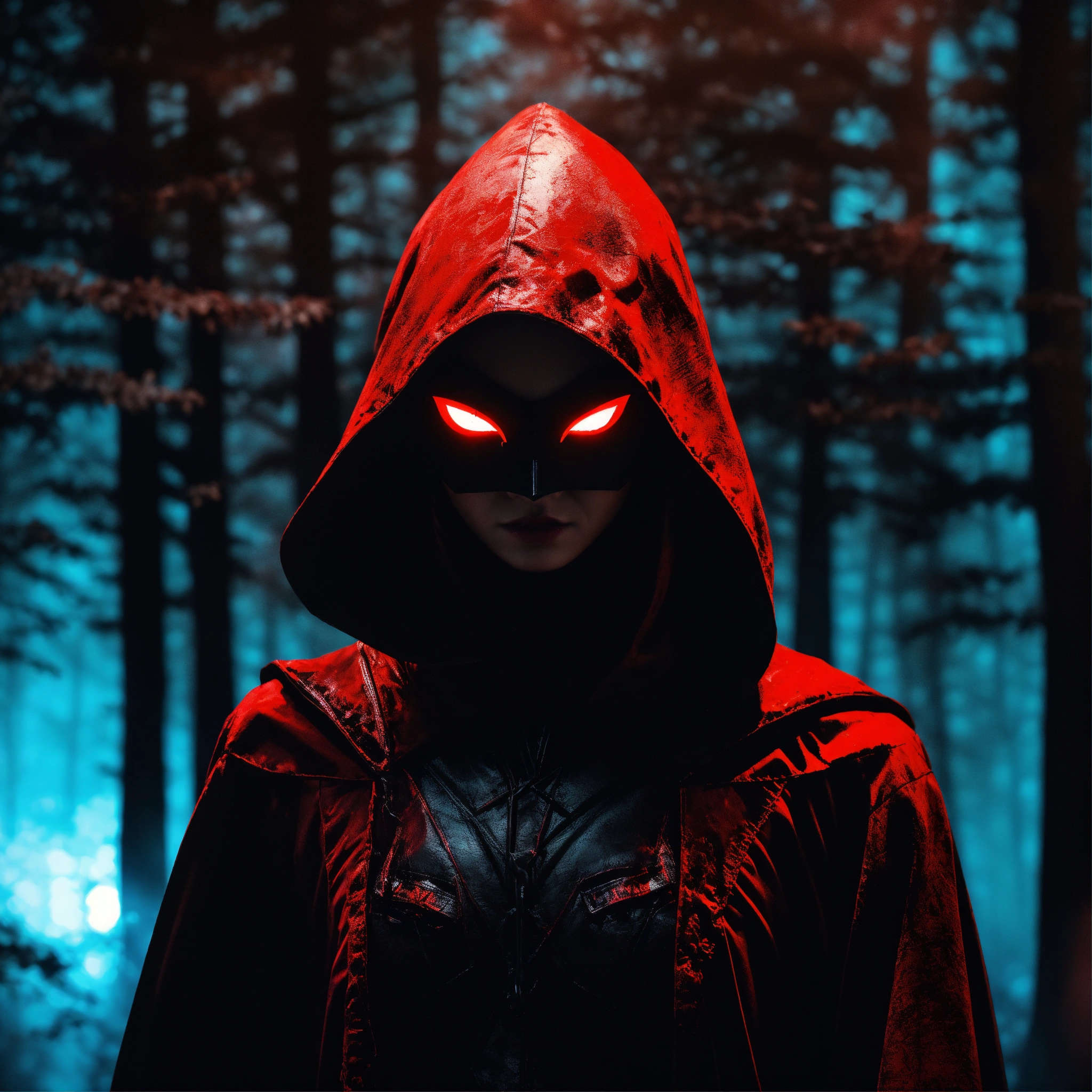 Lexica - Eerie girl in a hero-like red mask, (pitch black bat-like ...