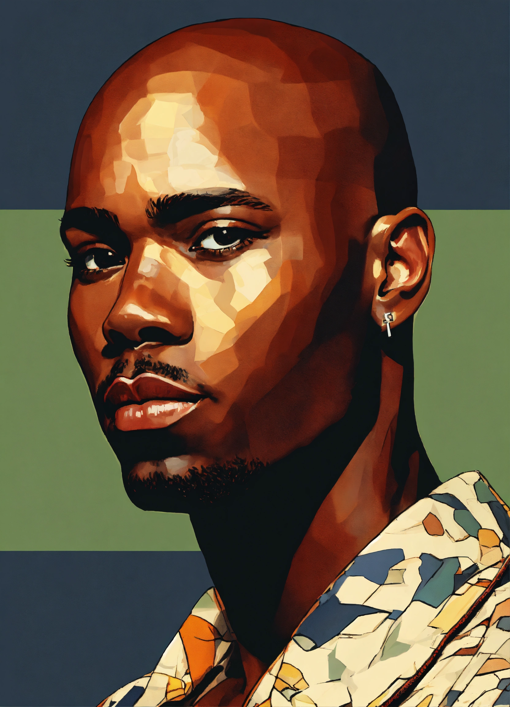 Lexica - Ebony man clean shaved, bald, neo-pop art