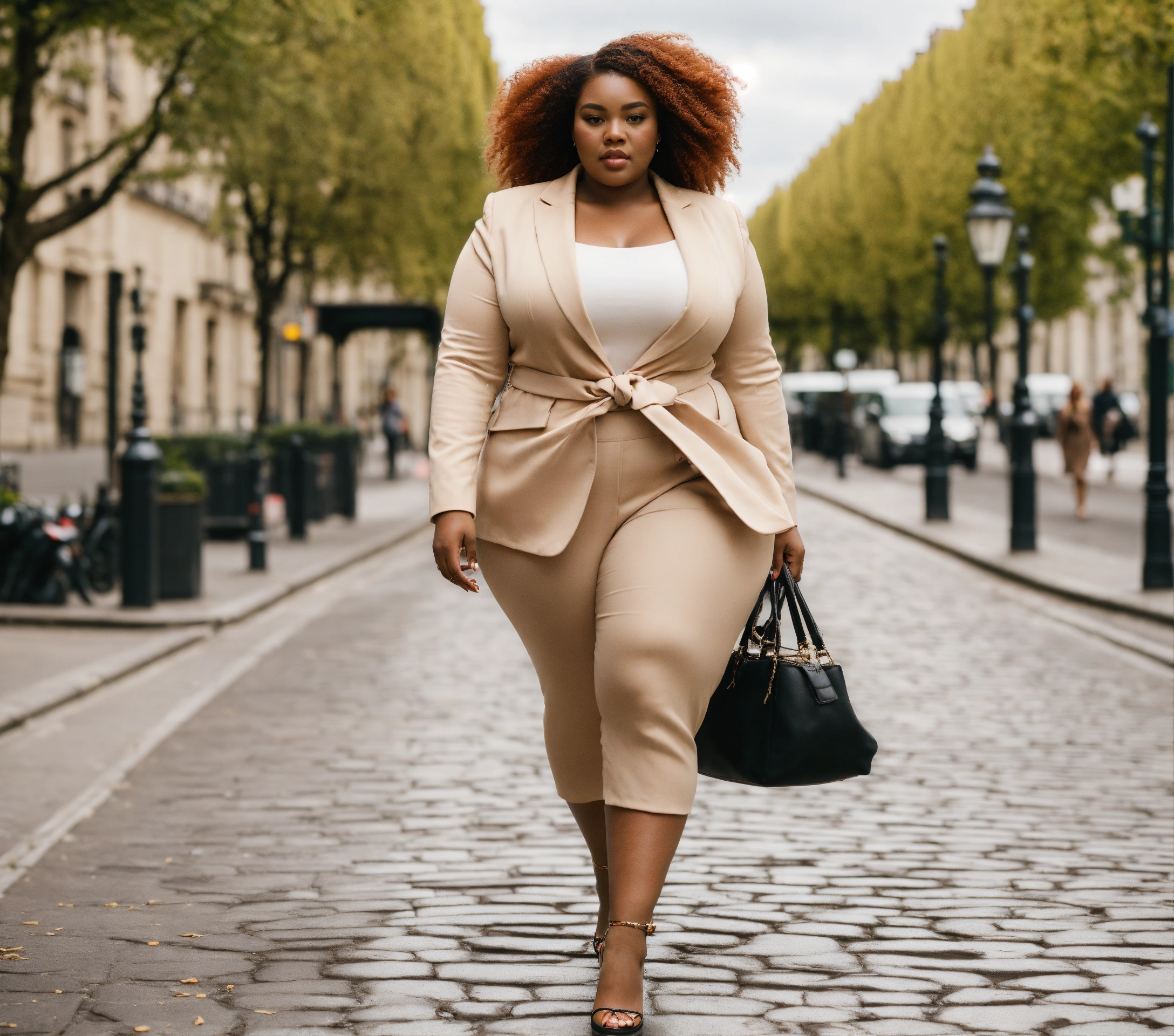 Lexica - Fashion Portrait of plus size black women, walking down the ...