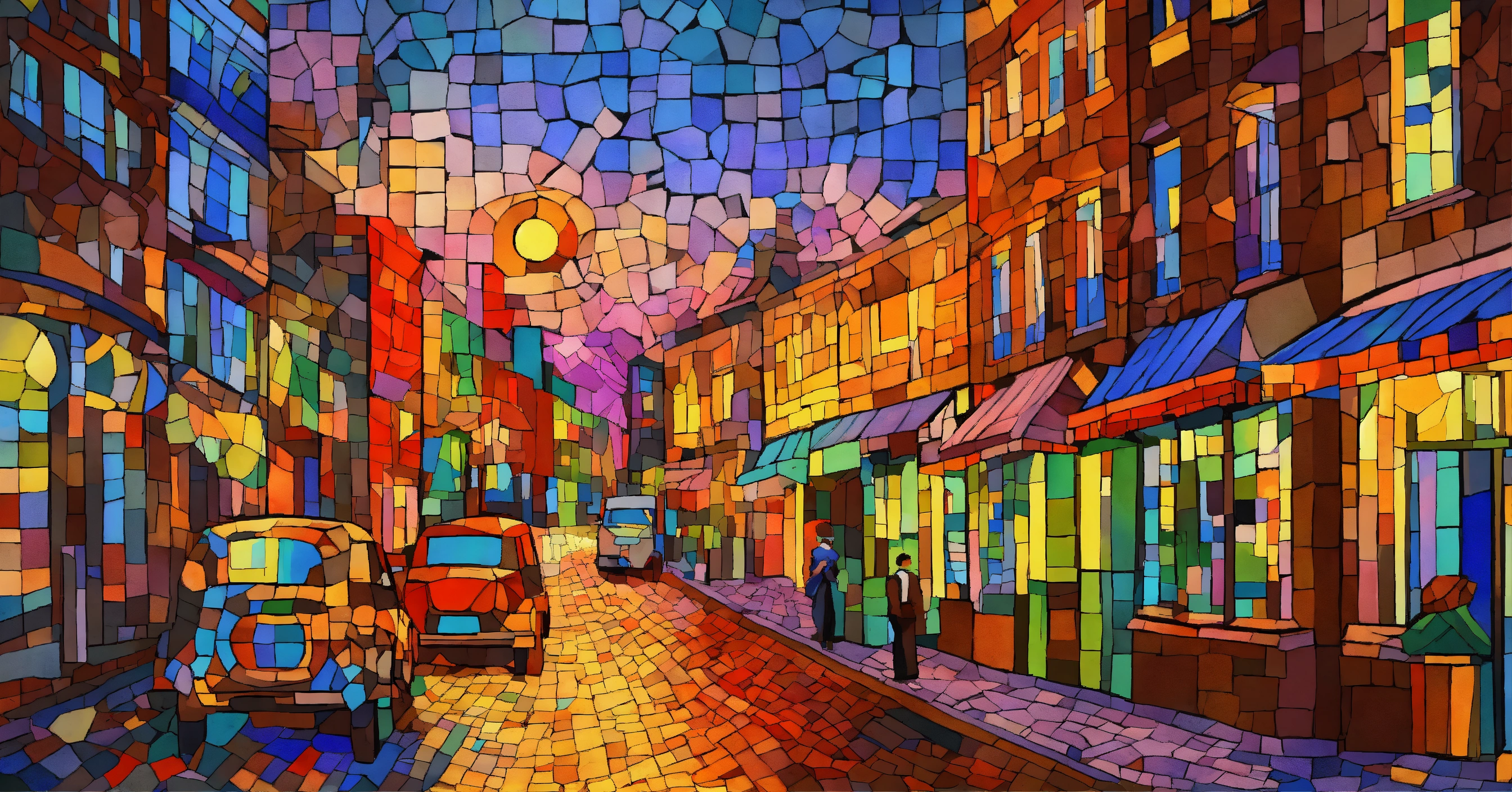 Lexica - Mosaic street scene drawing inspired by Abstract Expressionism ...