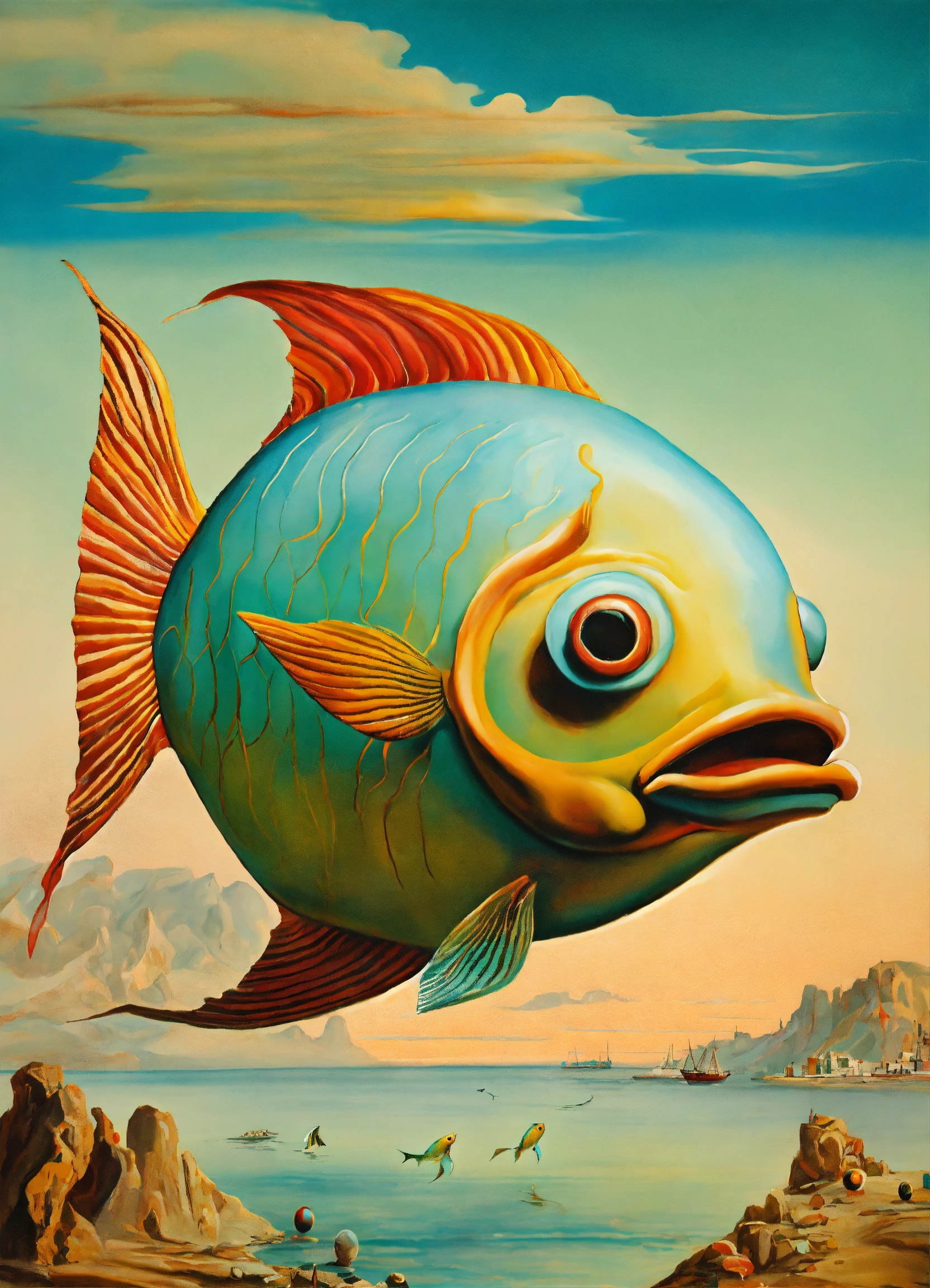 Lexica - Surreal Salvador Dali painting fish in pastel shades.