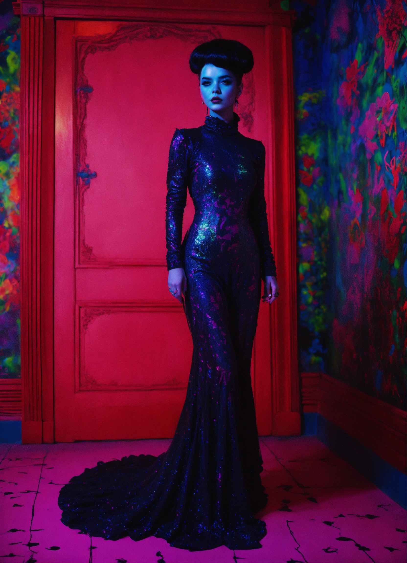 Lexica - Full body portrait Fashion, of Pinhead DMT black light glitter ...