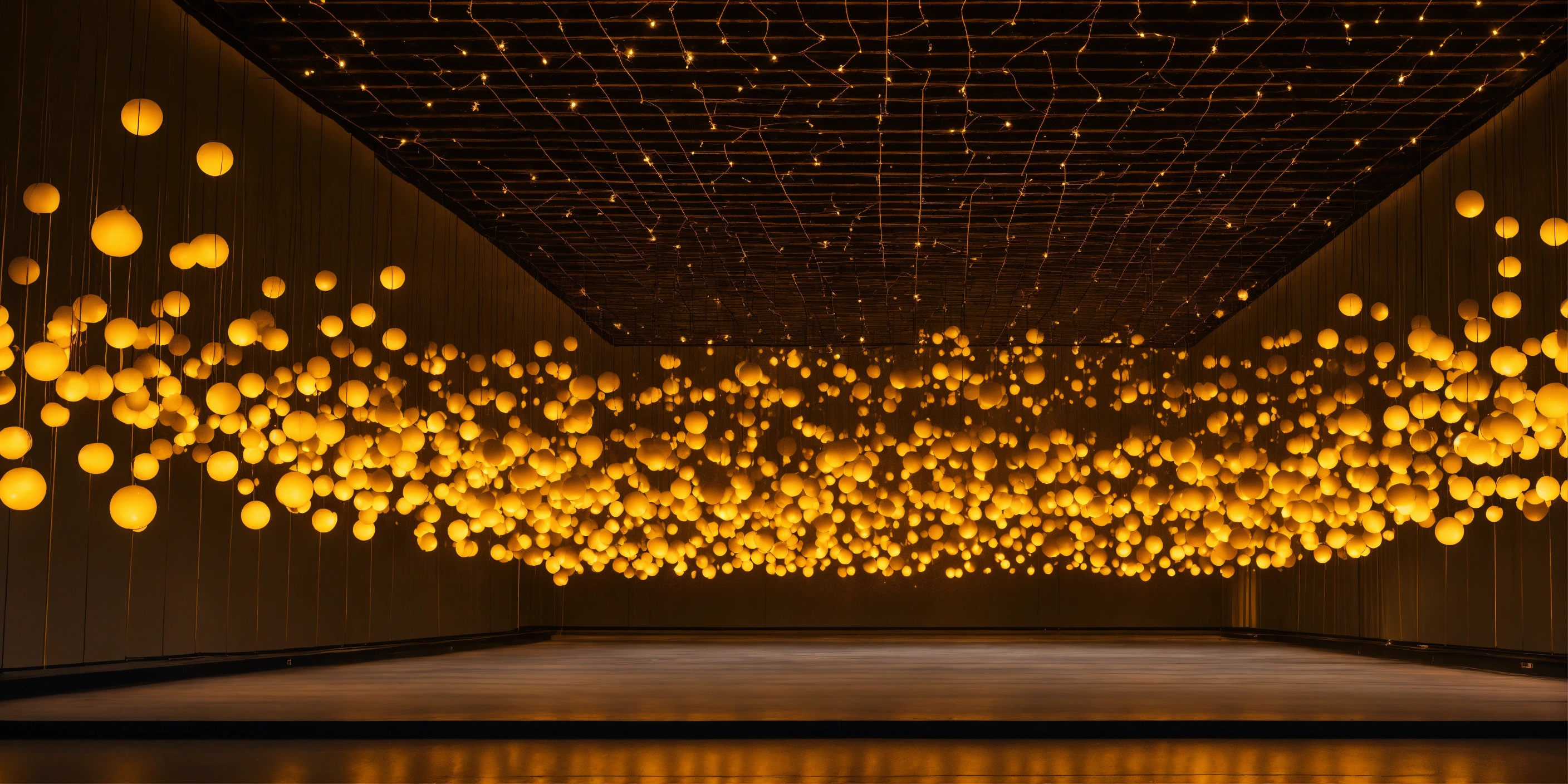 Lexica - "Create an image of 50 radiant light balls suspended in a dark ...