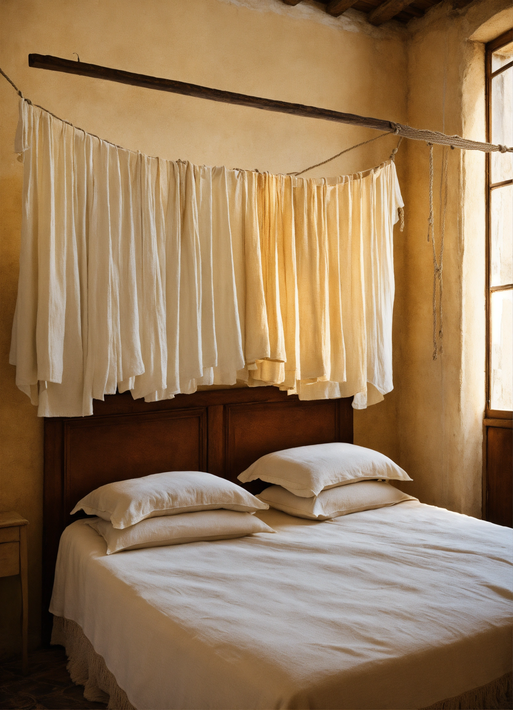 Lexica - Bed linen is dried on a rope, white frame, lenor, Italy