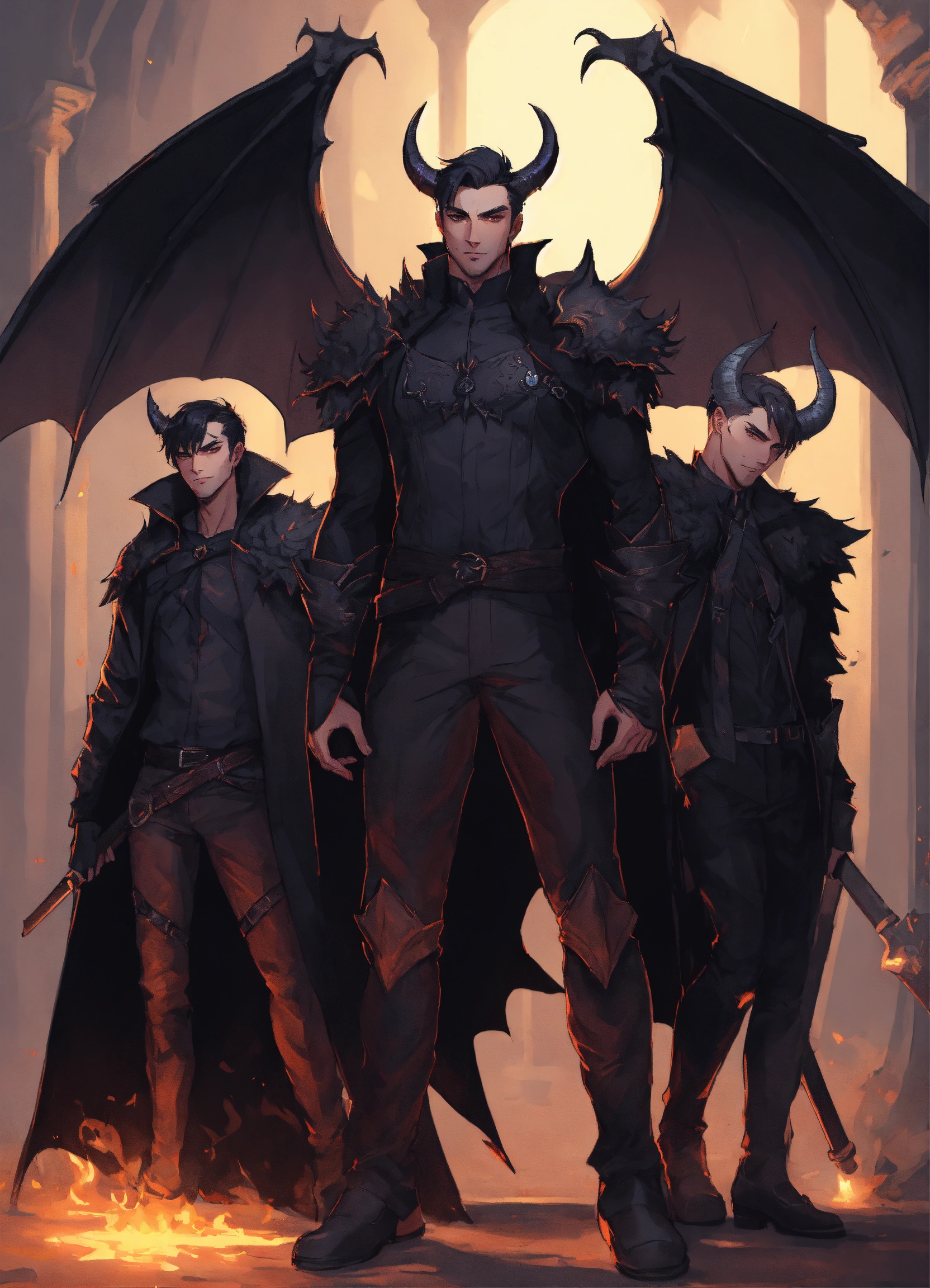 Lexica - Four half handsome demon half human brothers wearing black ...