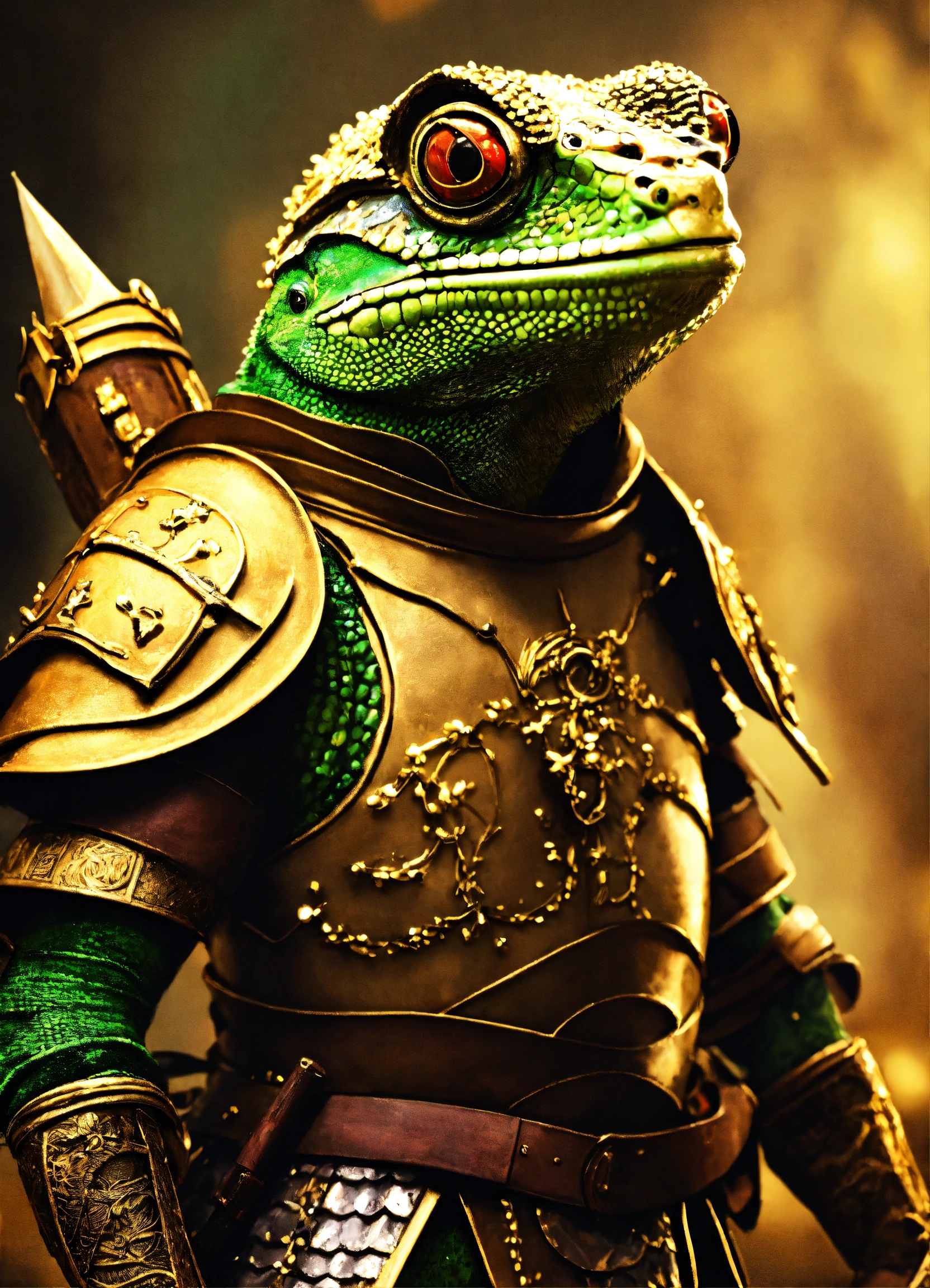 Lexica - Gecko wearing roman armor and weaponry