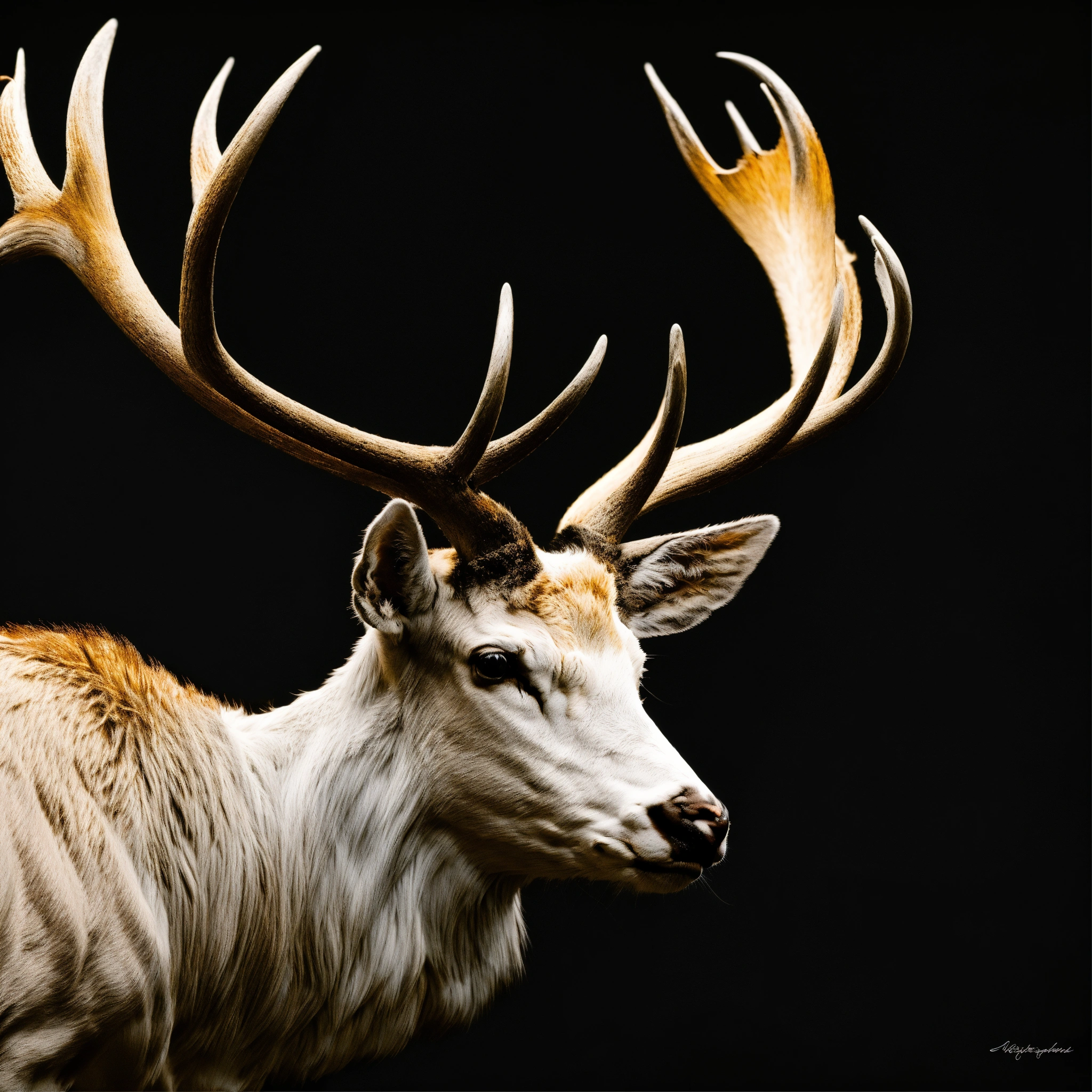 Lexica - White wild stag profile side on black background