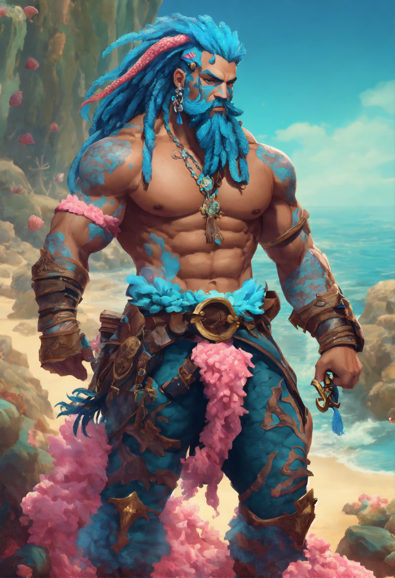 Lexica - A buff muscular Triton pirate with scales across his Blue skin ...