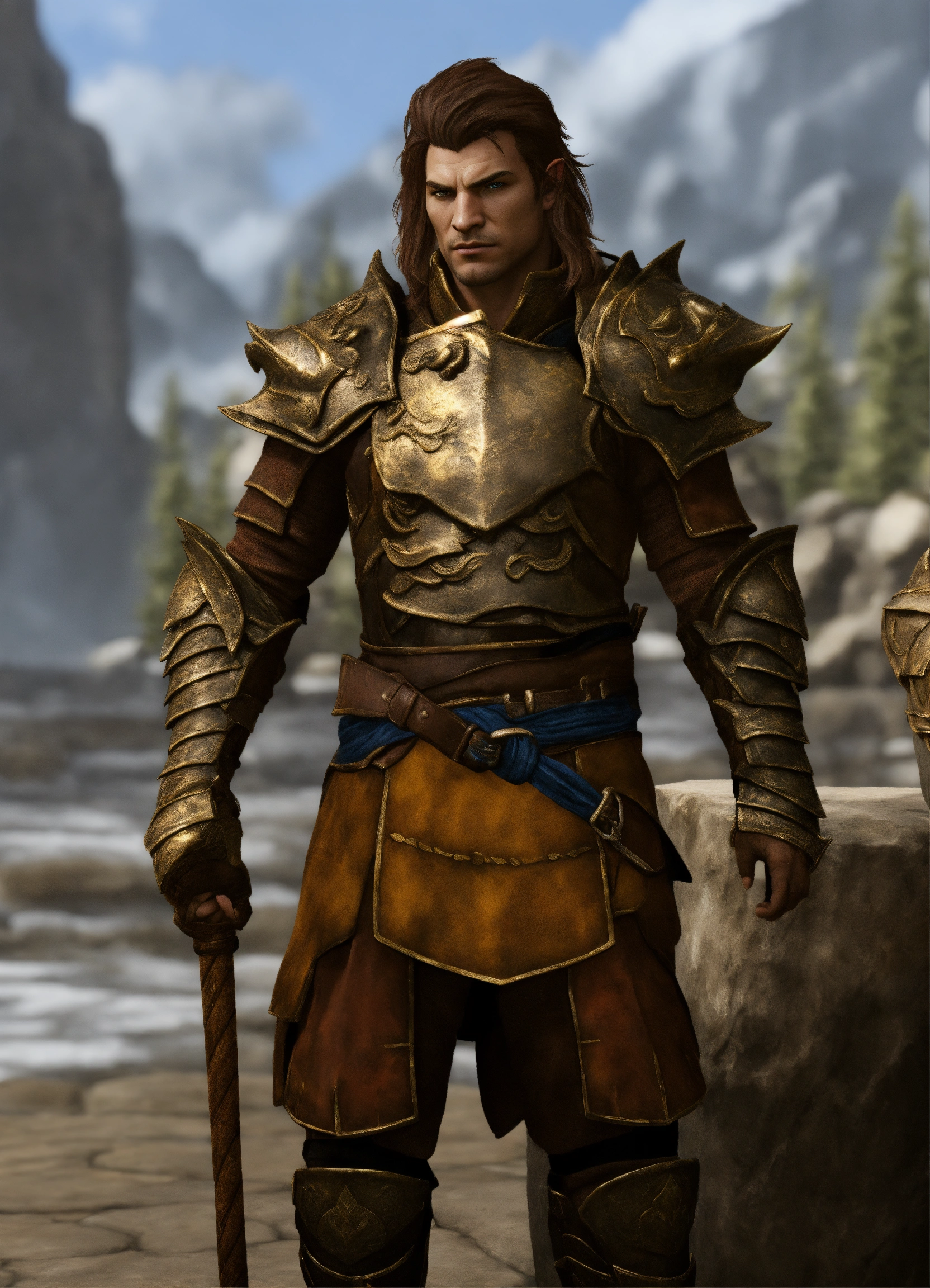 Lexica - Dragonborn, male, bronze, silver chest scales,