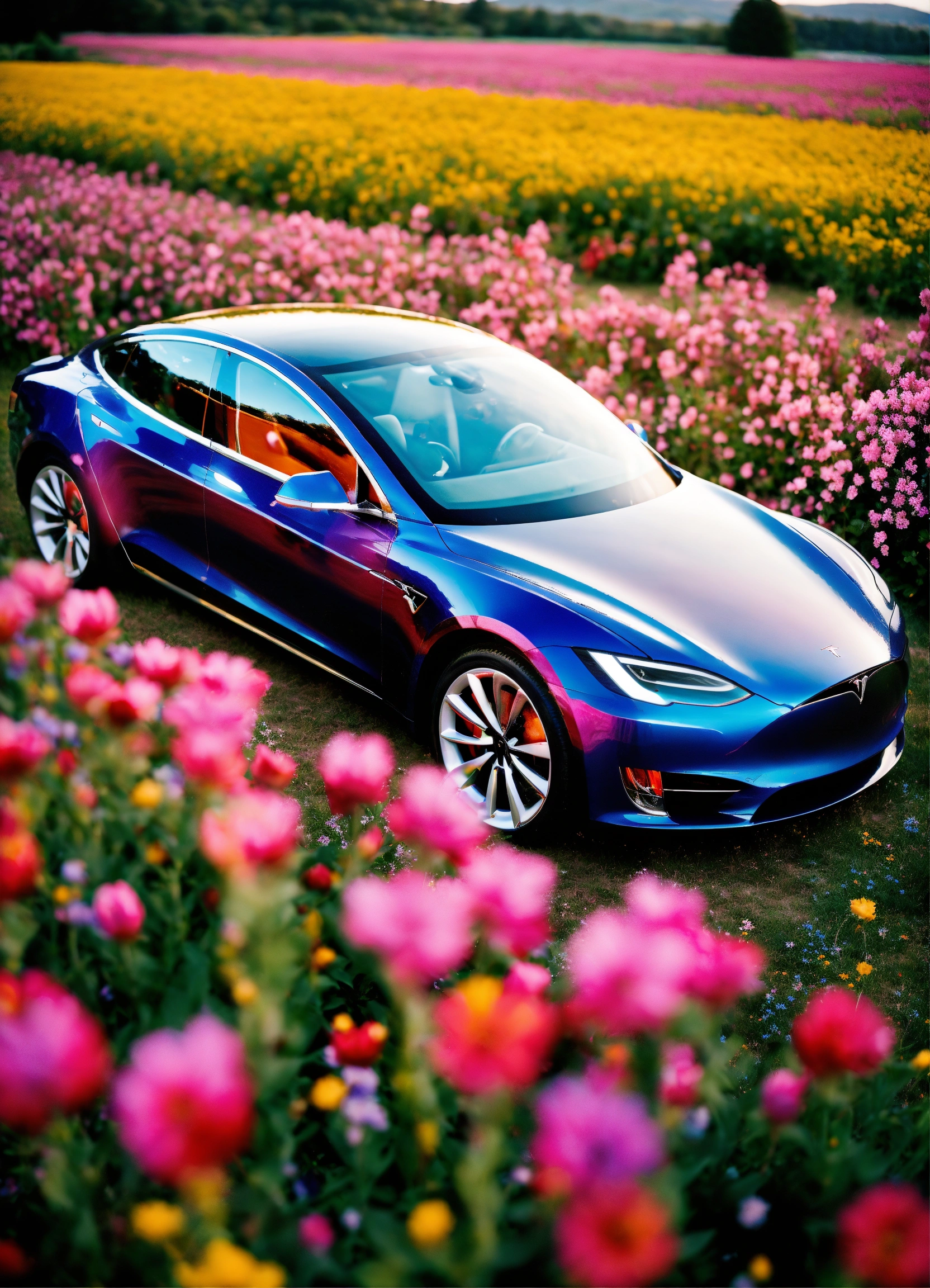 Lexica - A colourful Tesla new model, vibrant, metallic texture ...