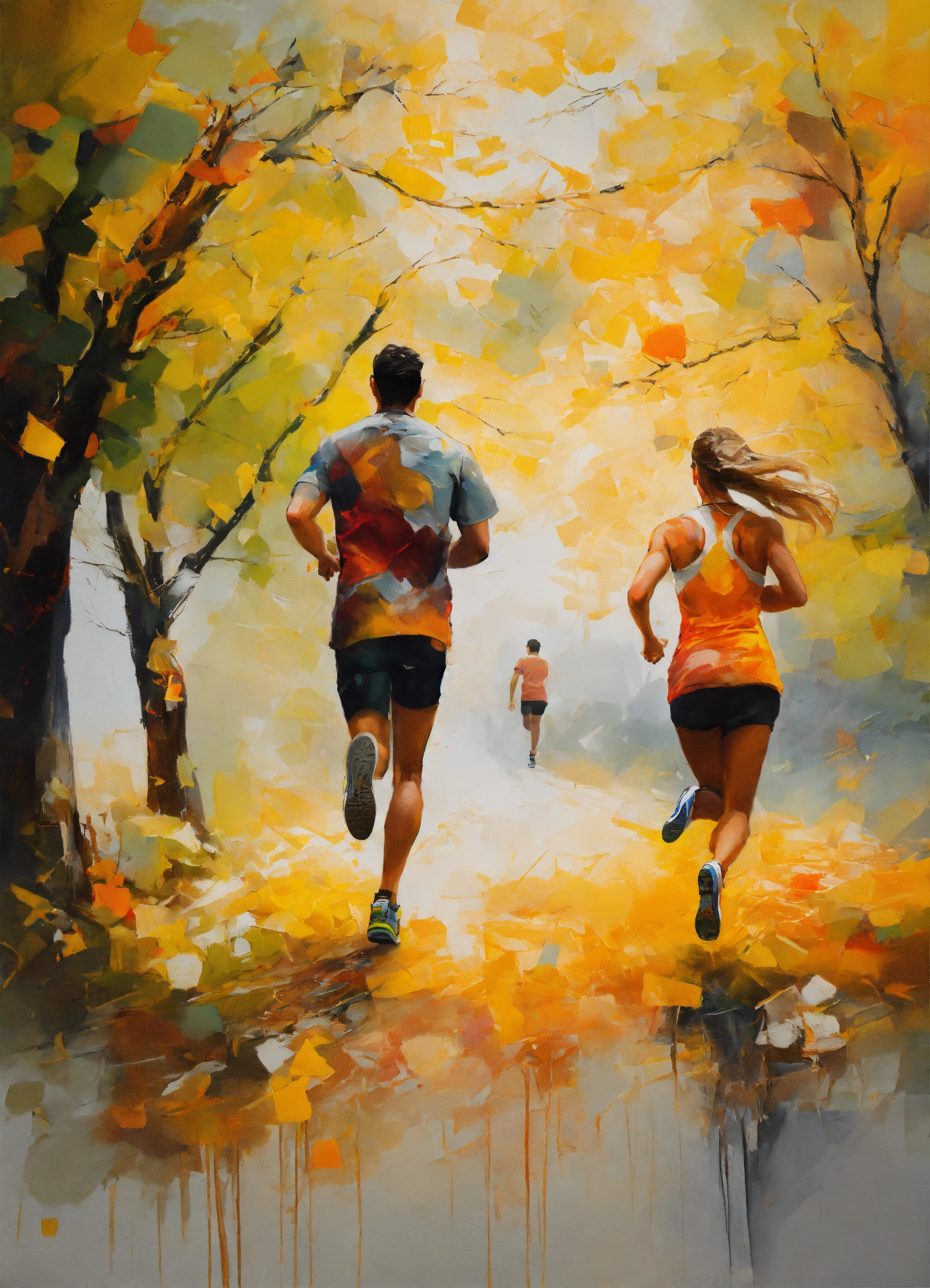 Lexica - Abstract full-body couple running poster, dense oil paint with ...
