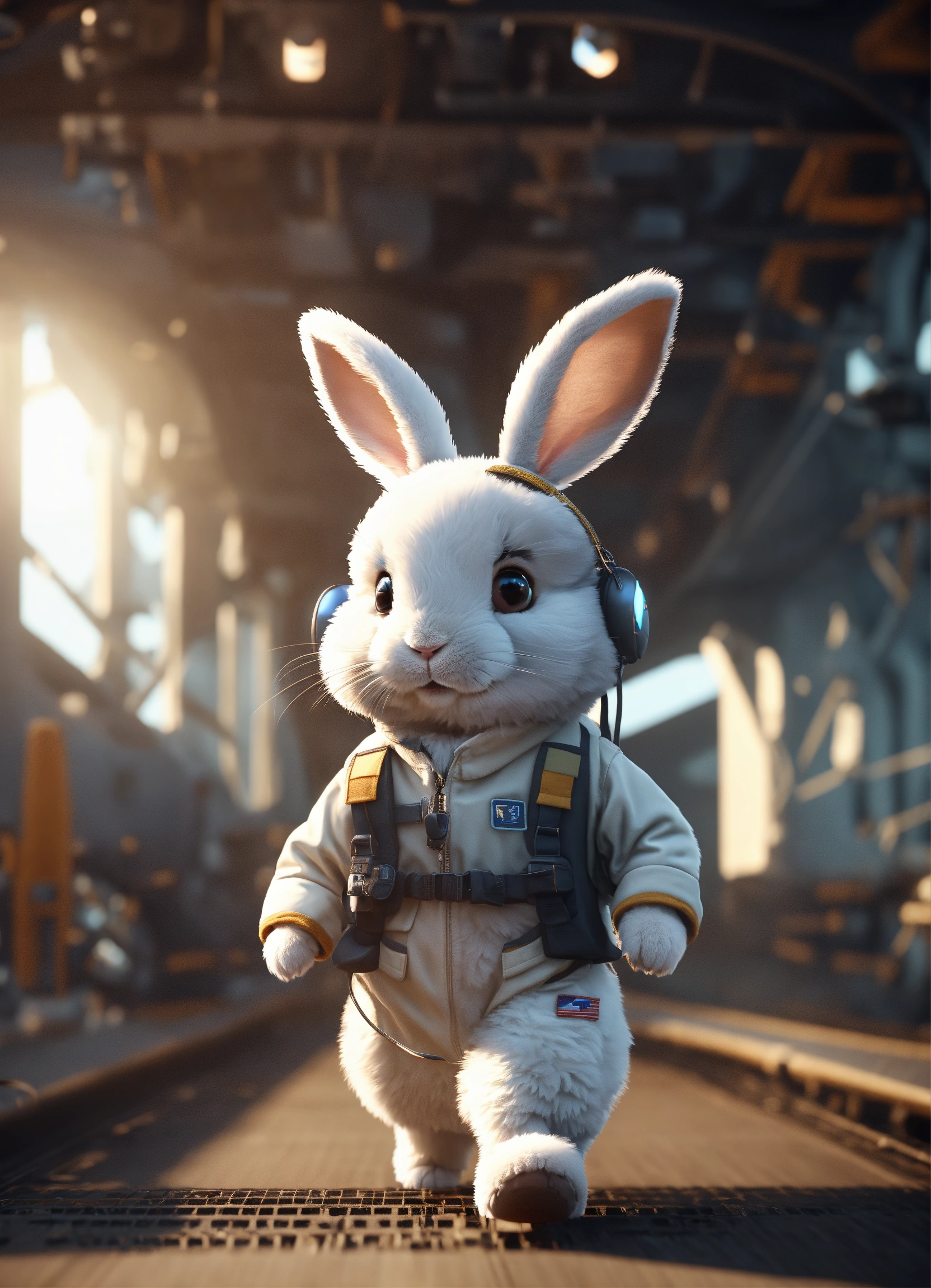 Lexica - A cute fluffy rabbit pilot walking on a military aircraft ...